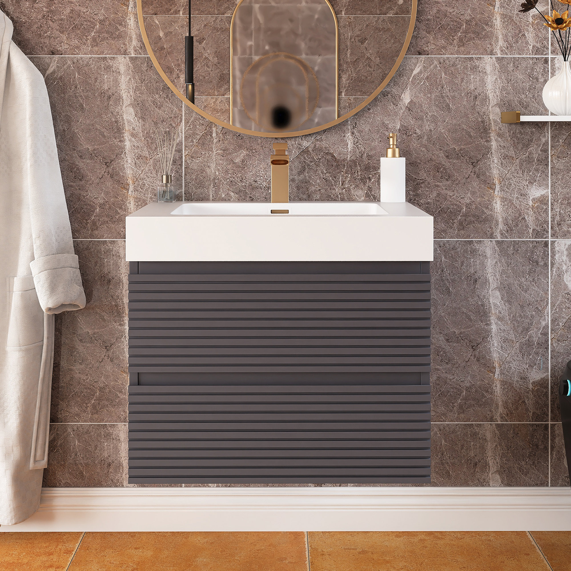 Ebern Designs 24" Wall Mounted Floating Plywood Bathroom Vanity With ...