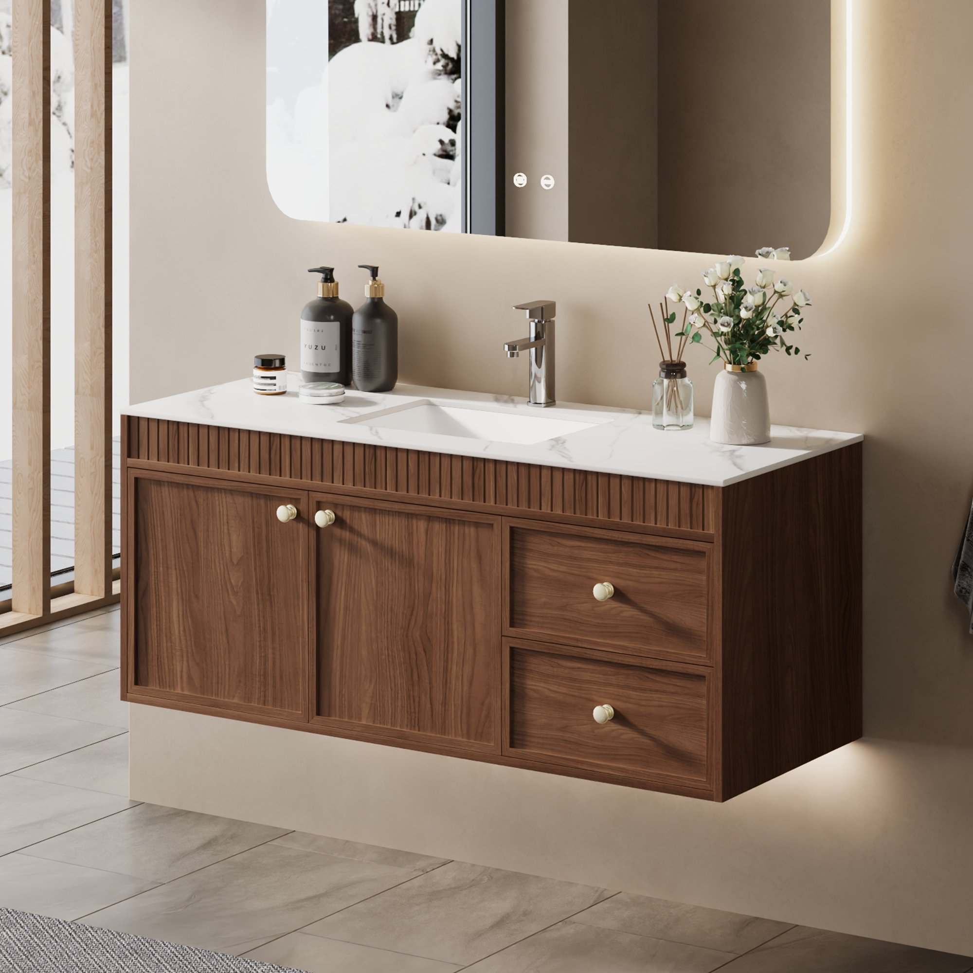 Latitude Run® 48" Mid-Century Modern Floating Bathroom Vanities ...