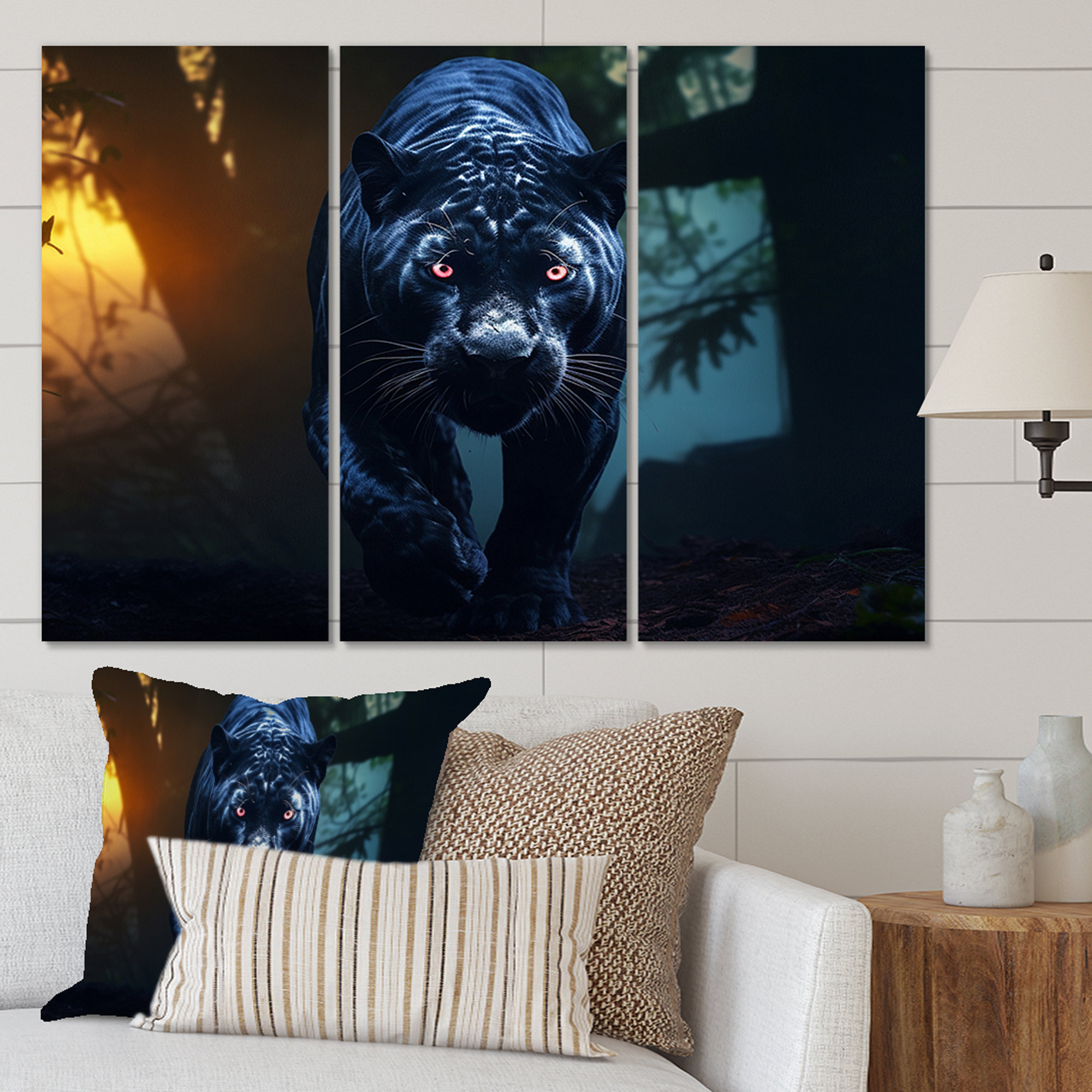 Design Art Black Panther Gaze - Animals Panther Canvas Wall Art Set ...