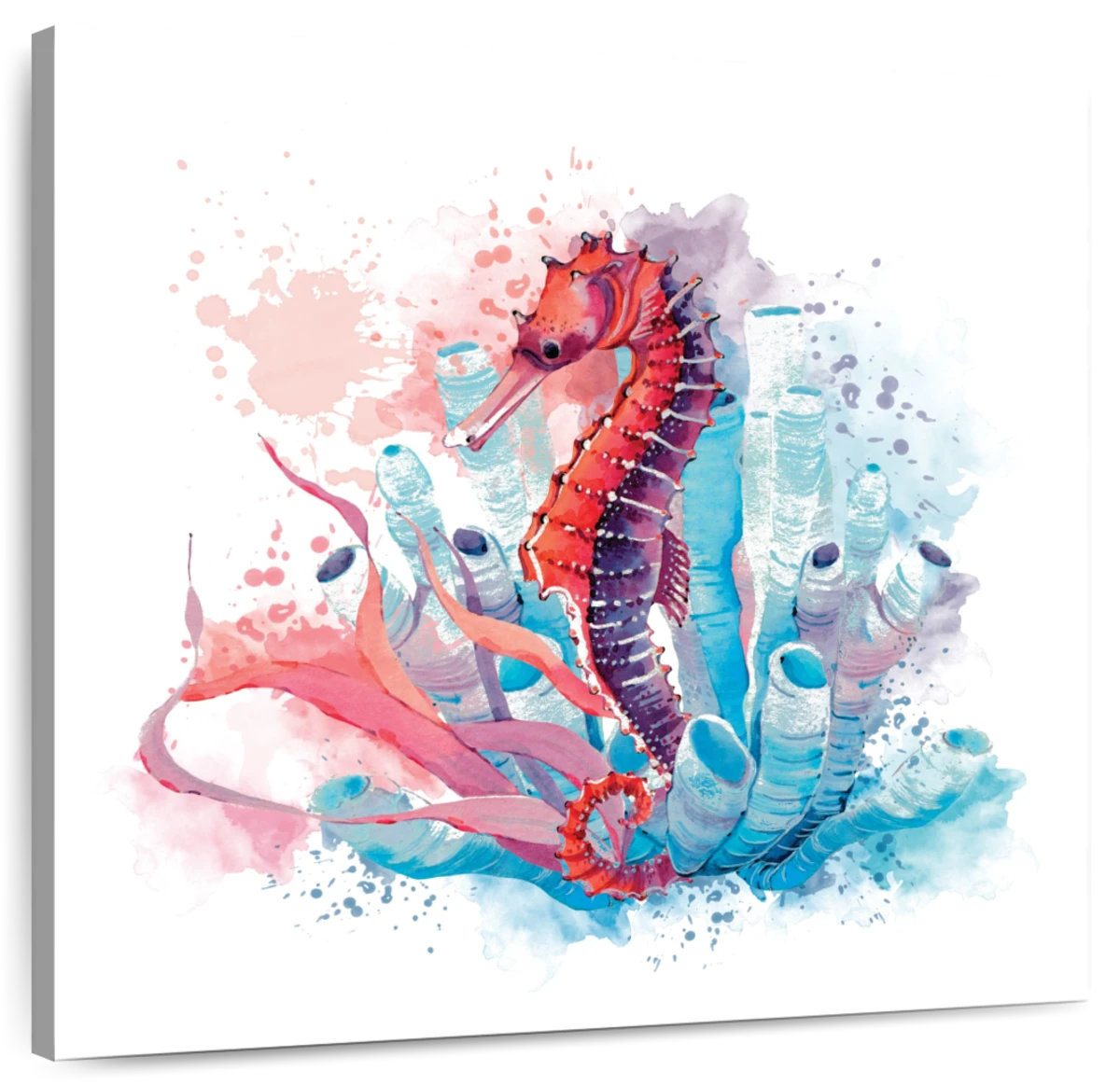 Ebern Designs Crowle Seahorse And Coral Splash | Wayfair