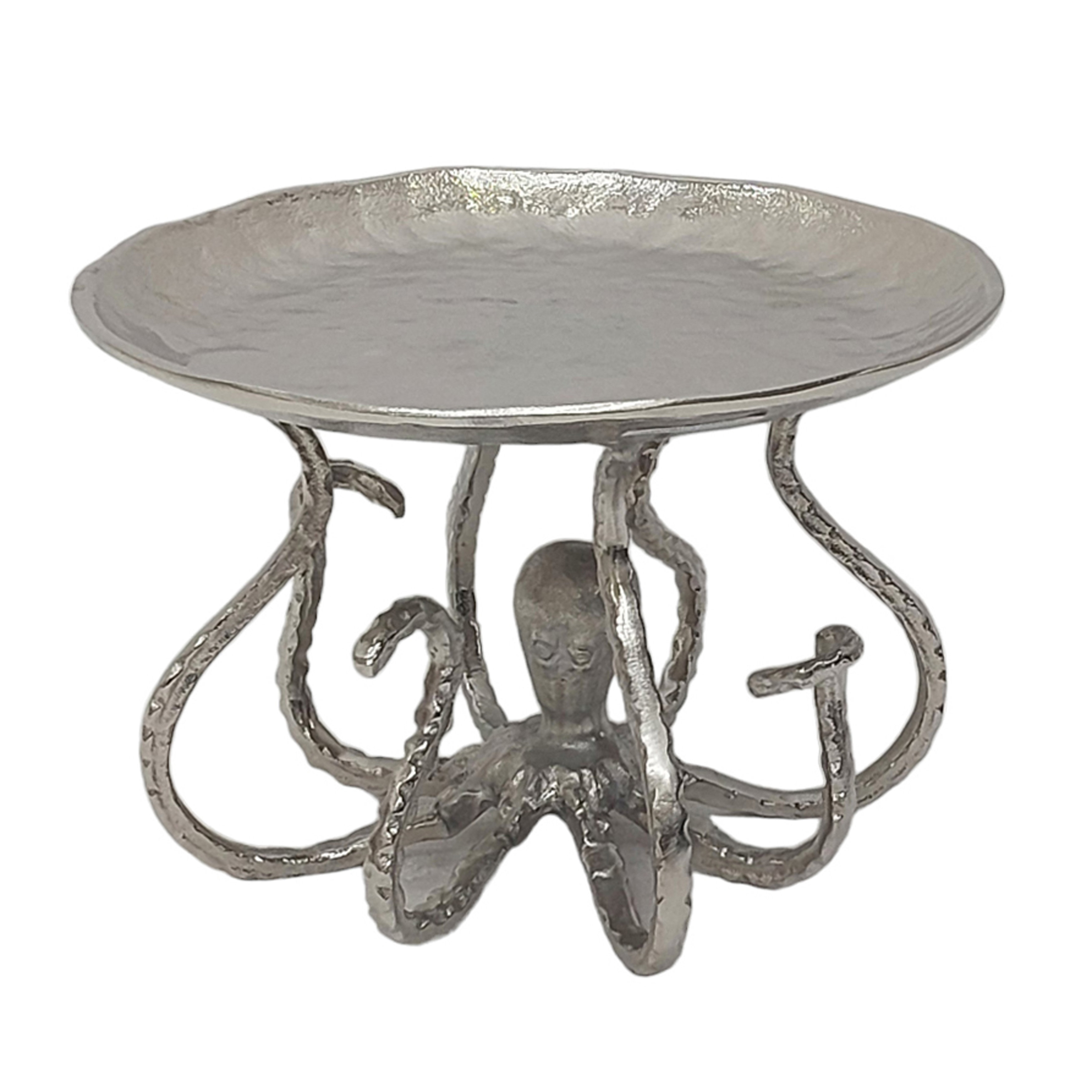 Beachcrest Home™ Dehaan Aluminum Silver Octopus Holding Up 14-Inch Bowl ...