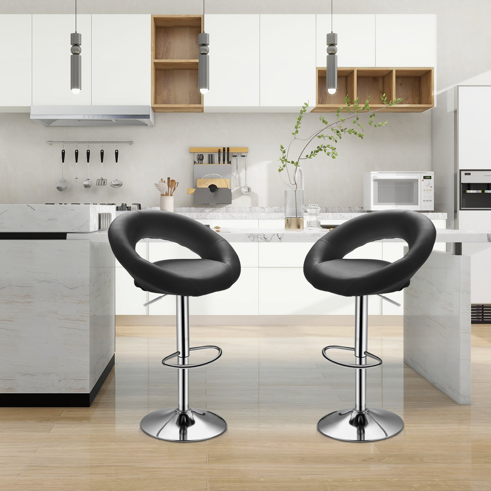 Ivy Bronx Modern 360° Swivel Bar Stools, Adjustable Faux Leather ...