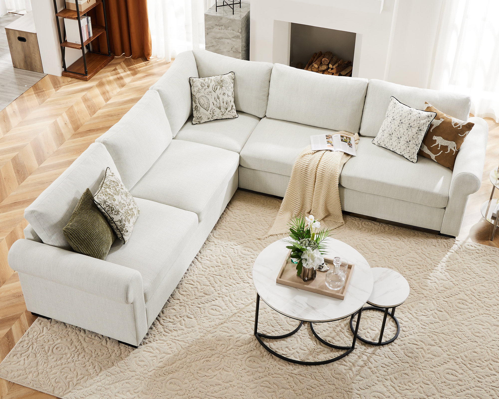 Latitude Run® 112" L-Shaped Sectional Sofa With Rolled Arm Design-Linen ...