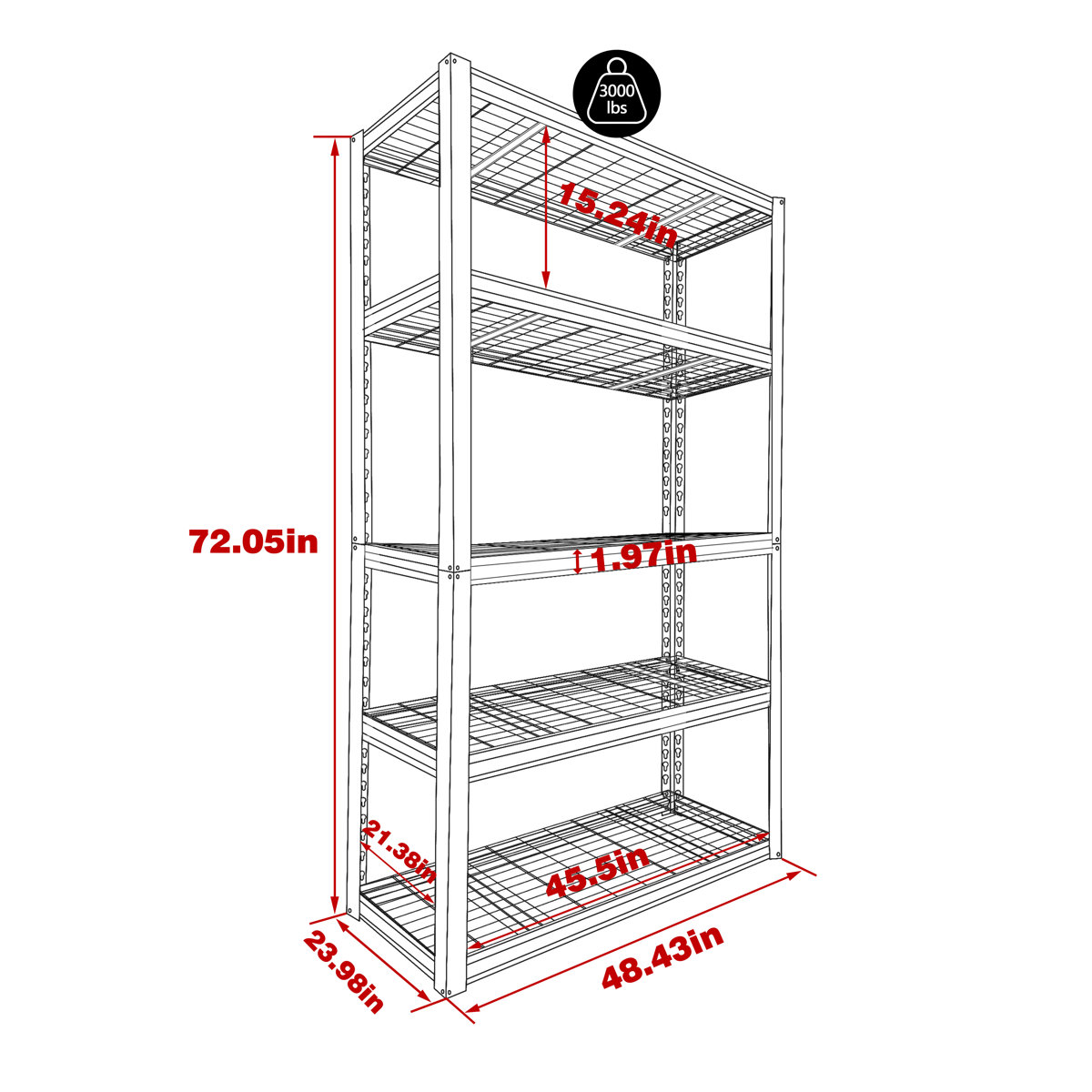 Rebrilliant Adjustable Heavy Duty Metal Mesh Storage Shelving Unit For ...