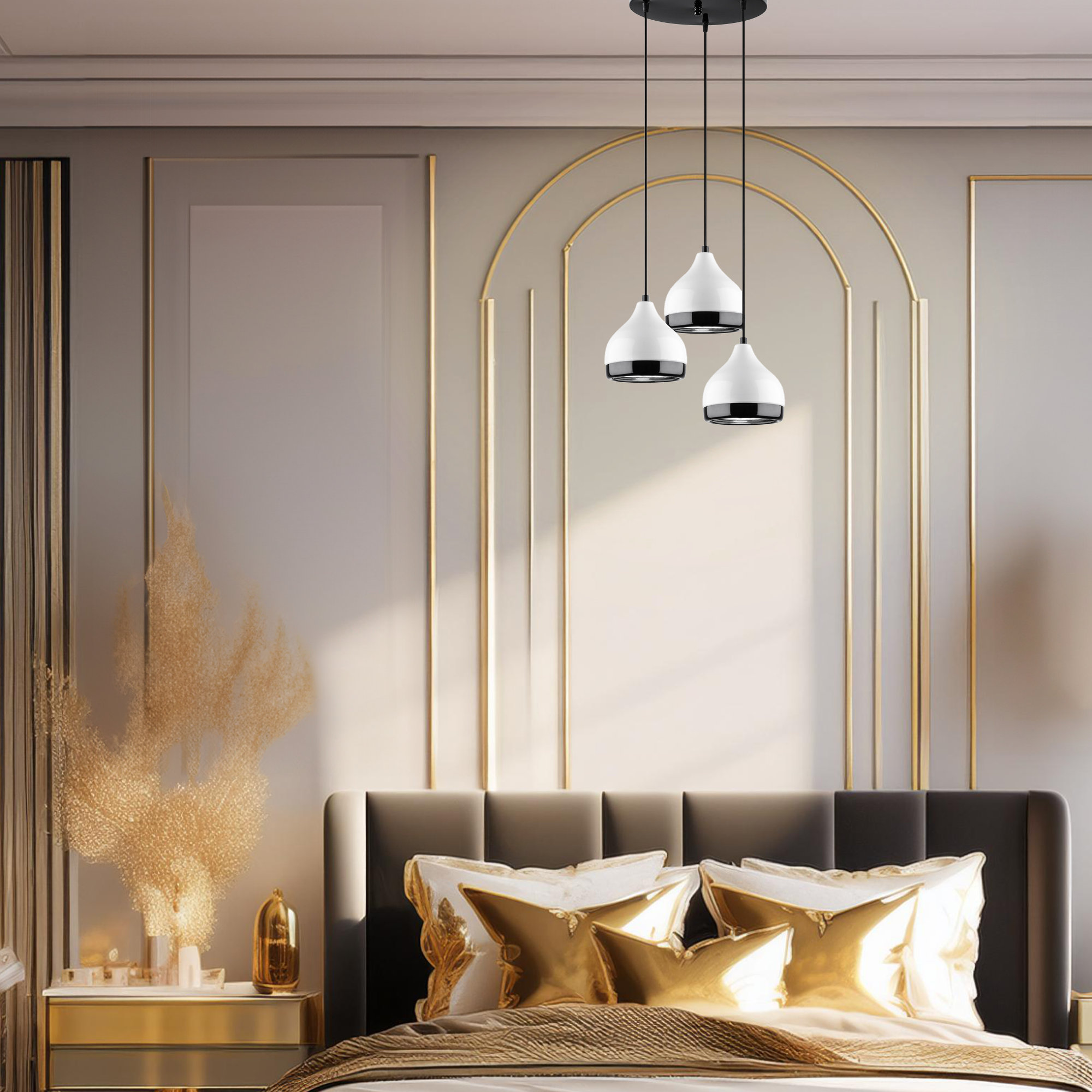 Everly Quinn Adjustable Height 3-Lights Metal Body Cluster Pendant With ...