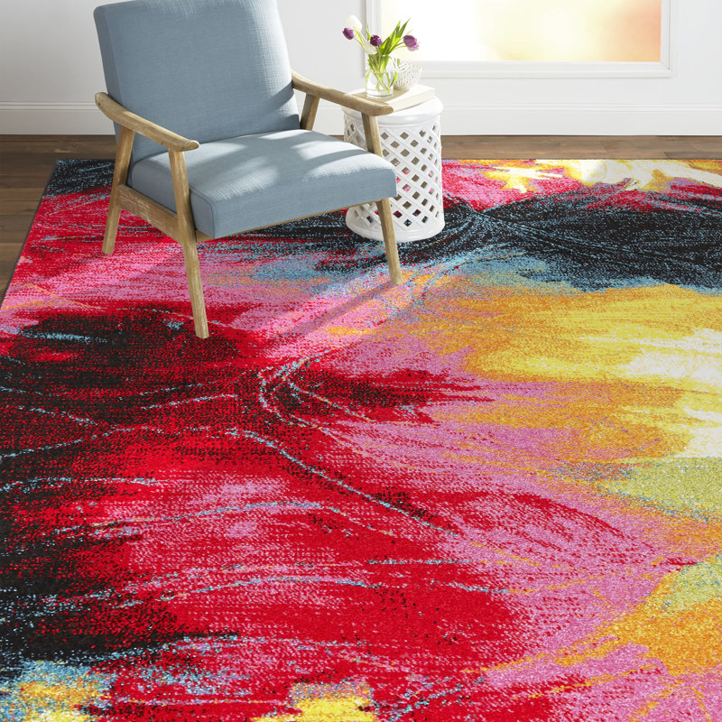 Wrought Studio Olgethorpe Abstract Black/Pink Area Rug & Reviews | Wayfair