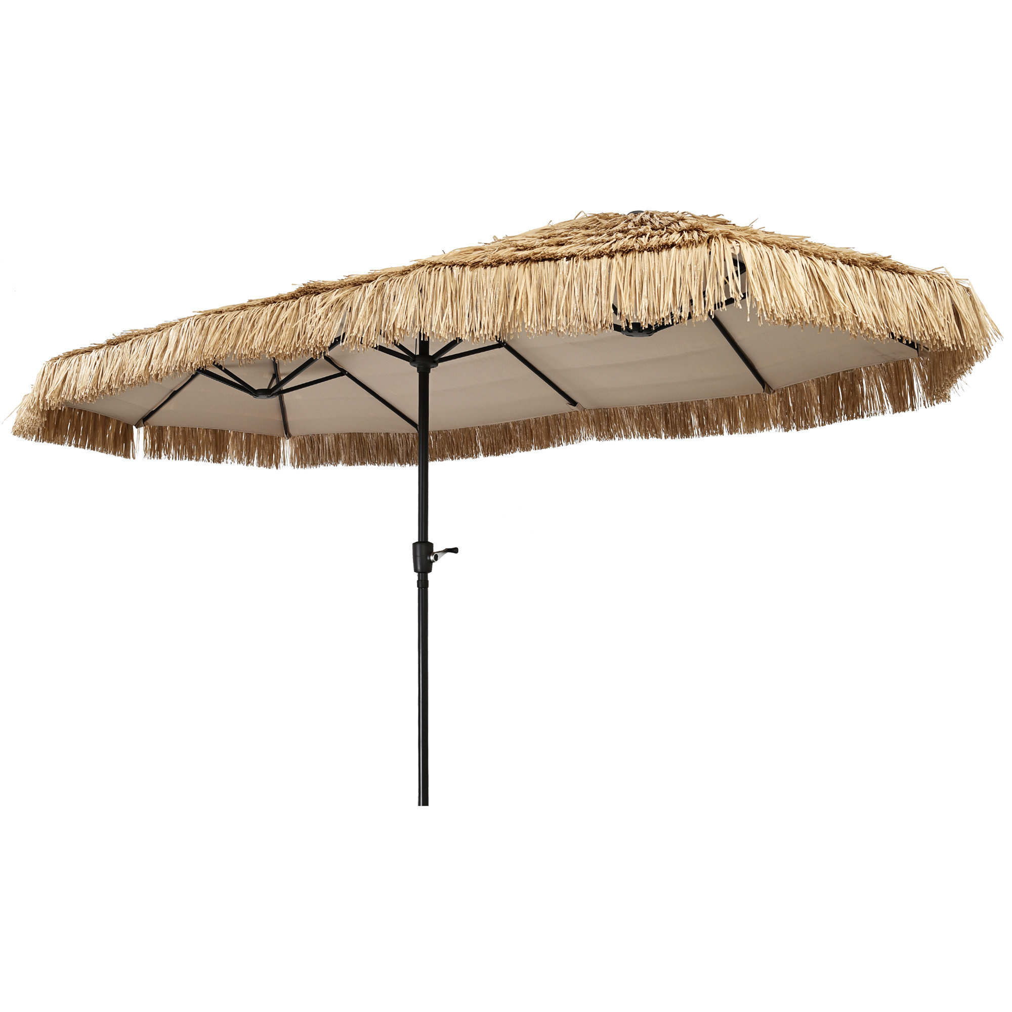 Arlmont & Co. 13ft Thatch Umbrella Tiki Bench umbrella With Crank ...