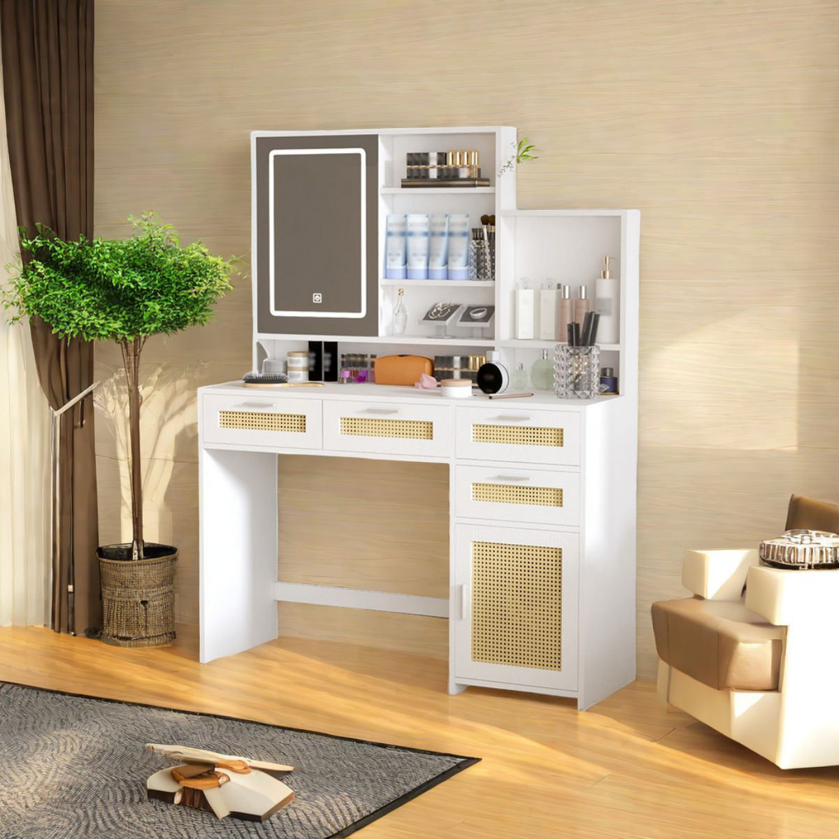 Wrought Studio Makeup Vanity With Lights In 3 Colours And Openable ...