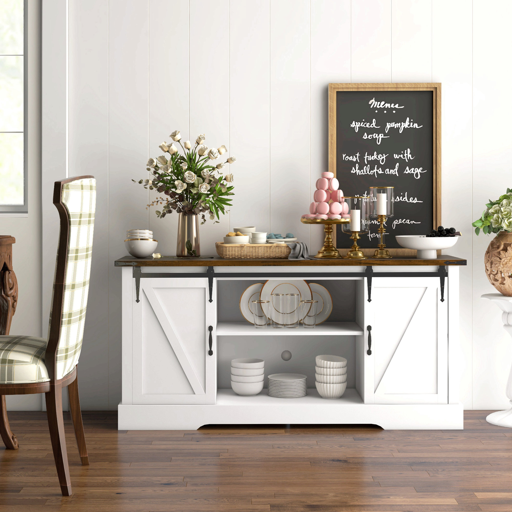 Ophelia & Co. HOMCOM Sideboard Buffet Cabinet With Charging Station, 59 ...