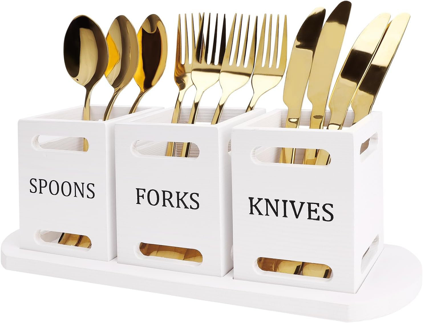 Latitude Run® Wooden Flatware Silverware Caddy White Cutlery Holder ...