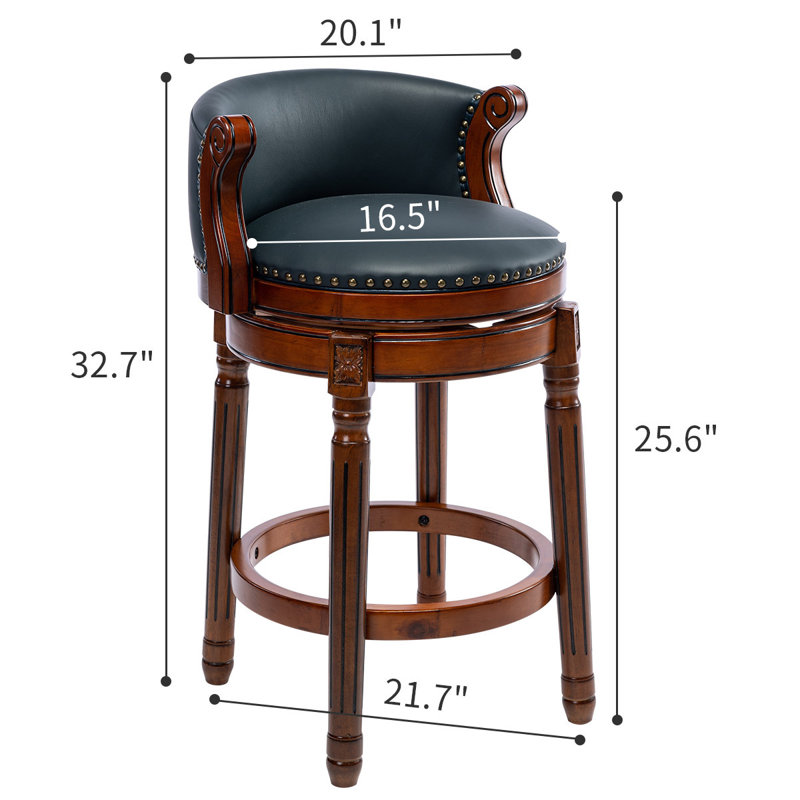 World Menagerie Elkton Wooden Counter Stool, Genuine Leather Swivel ...