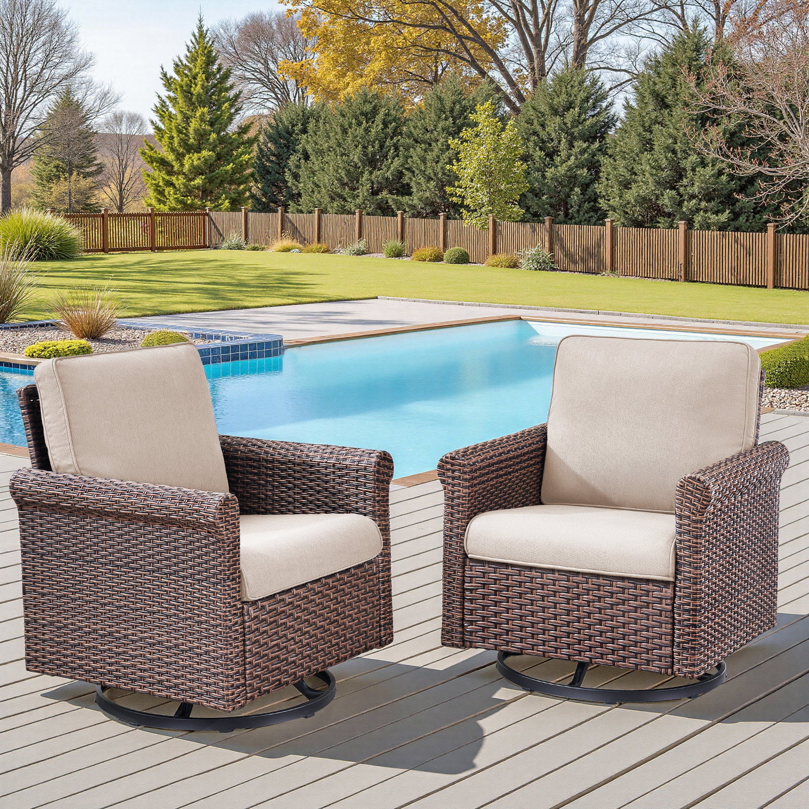 Hokku Designs Modern Outdoor Wicker Swivel Glider Chairs – 2-Piece All ...