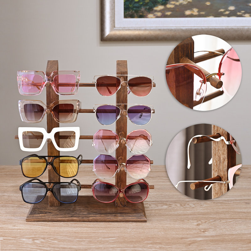 Gracie Oaks Wooden Sunglasses Rack Organizer, 10 Pairs Eyewear Display ...