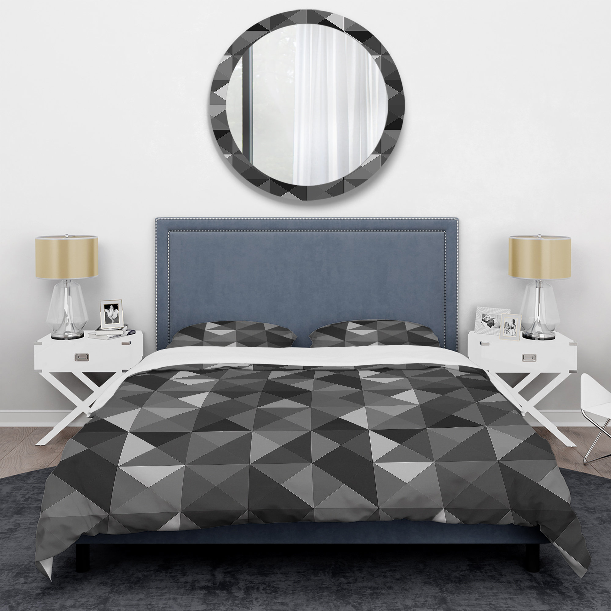 Design Art Grey Black Modern Geometric Triangles I - Modern Duvet Cover ...