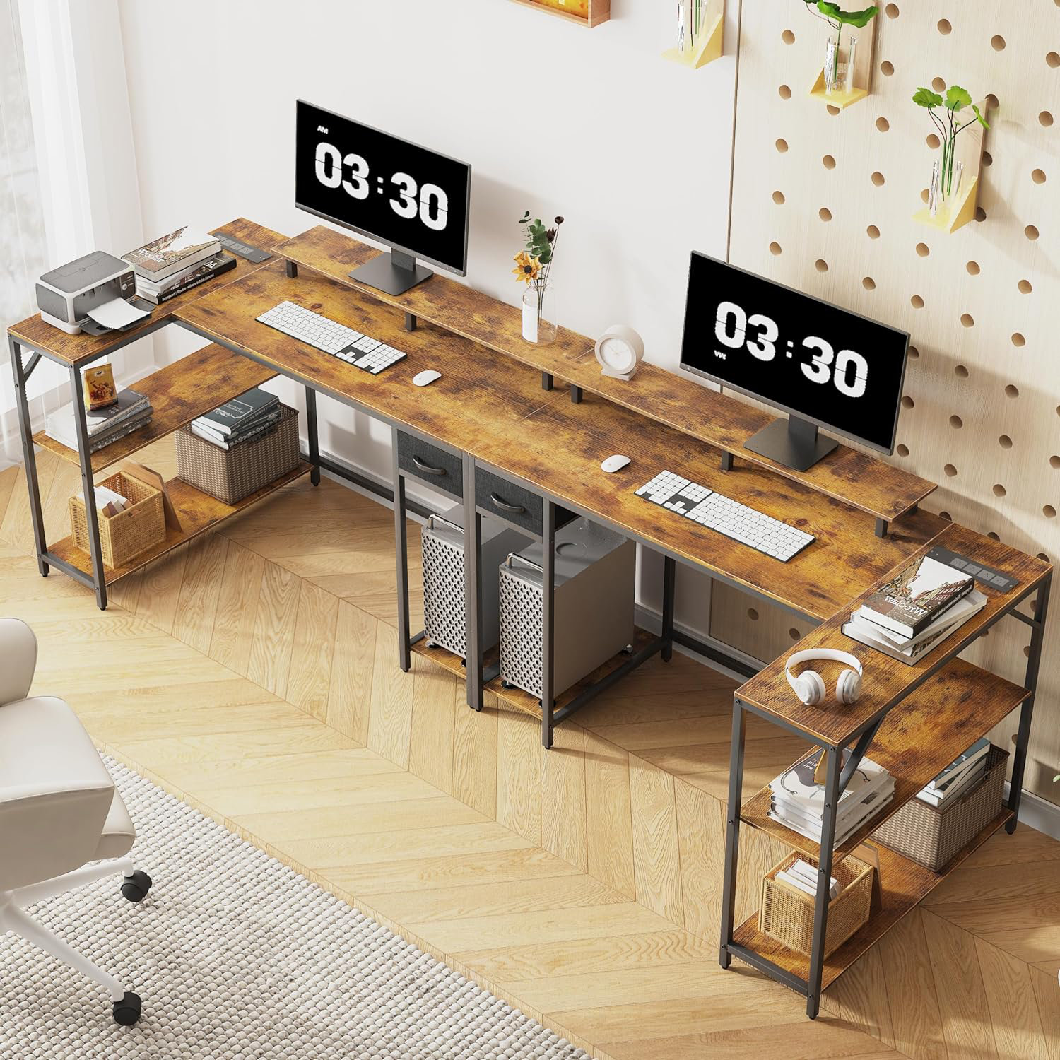 Inbox Zero Corner Reversible Computer Desk With Drawers And Storage ...