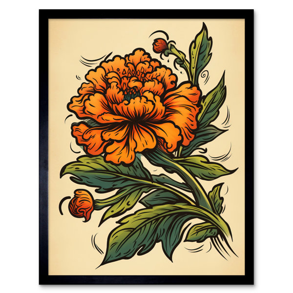 Marlow Home Co. Tolan Marigold Flower Old School USA Tattoo Ink Body ...