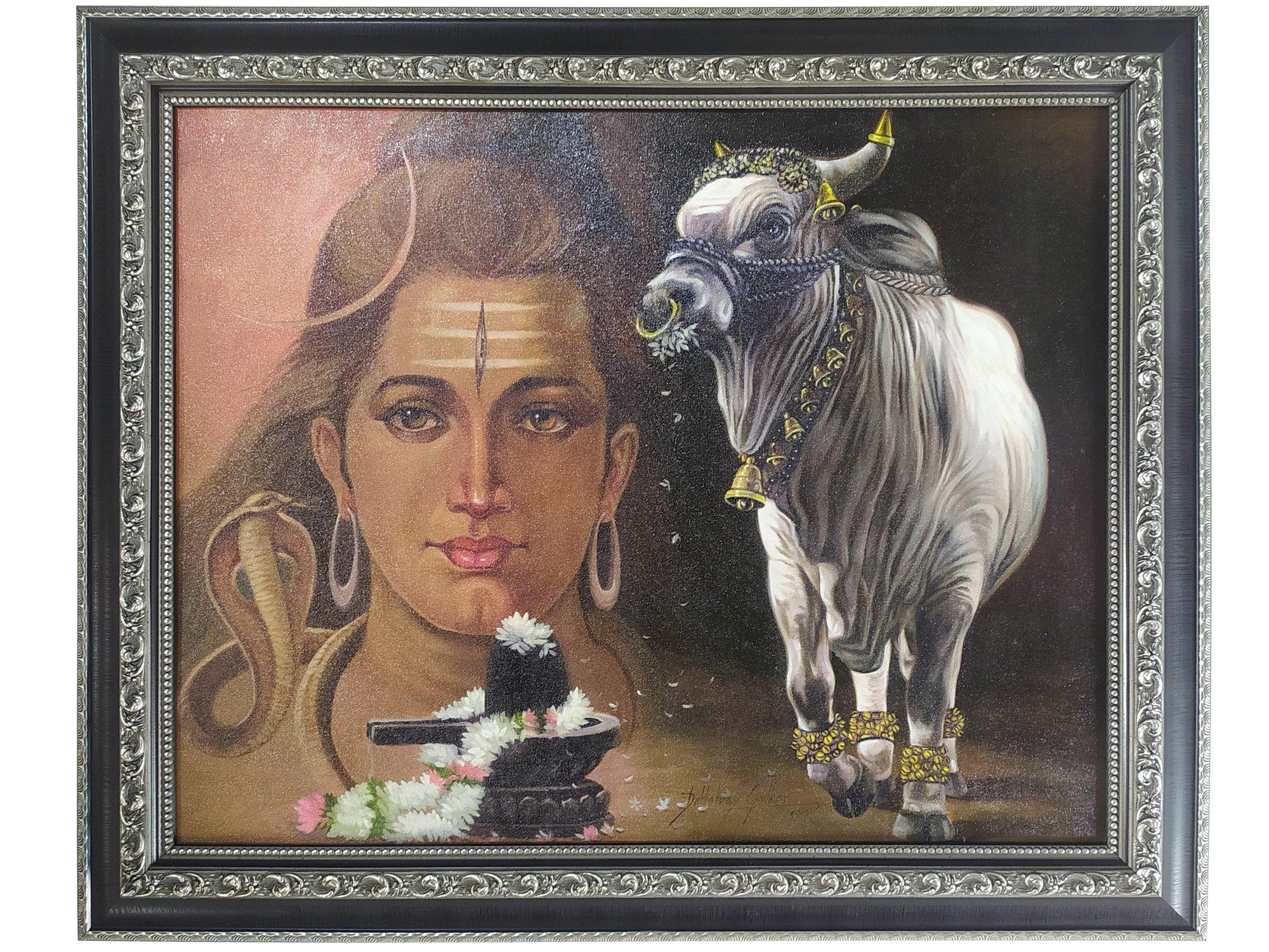 Exotic India Lord Shiva With Nandi And Lingam | Oil On Canvas ...