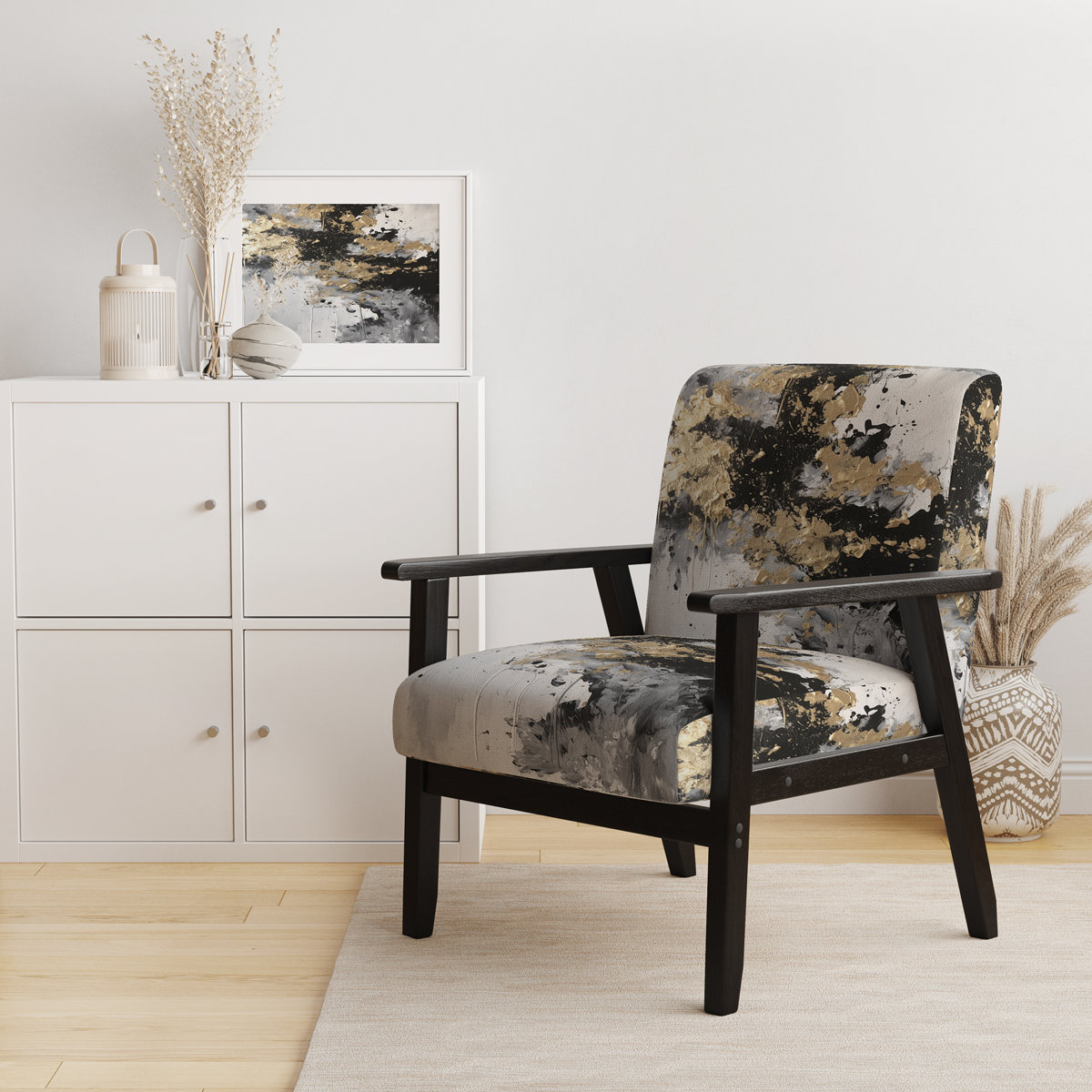 Ivy Bronx Bliss Minimal Abstract Gold And Black II - Upholstered ...