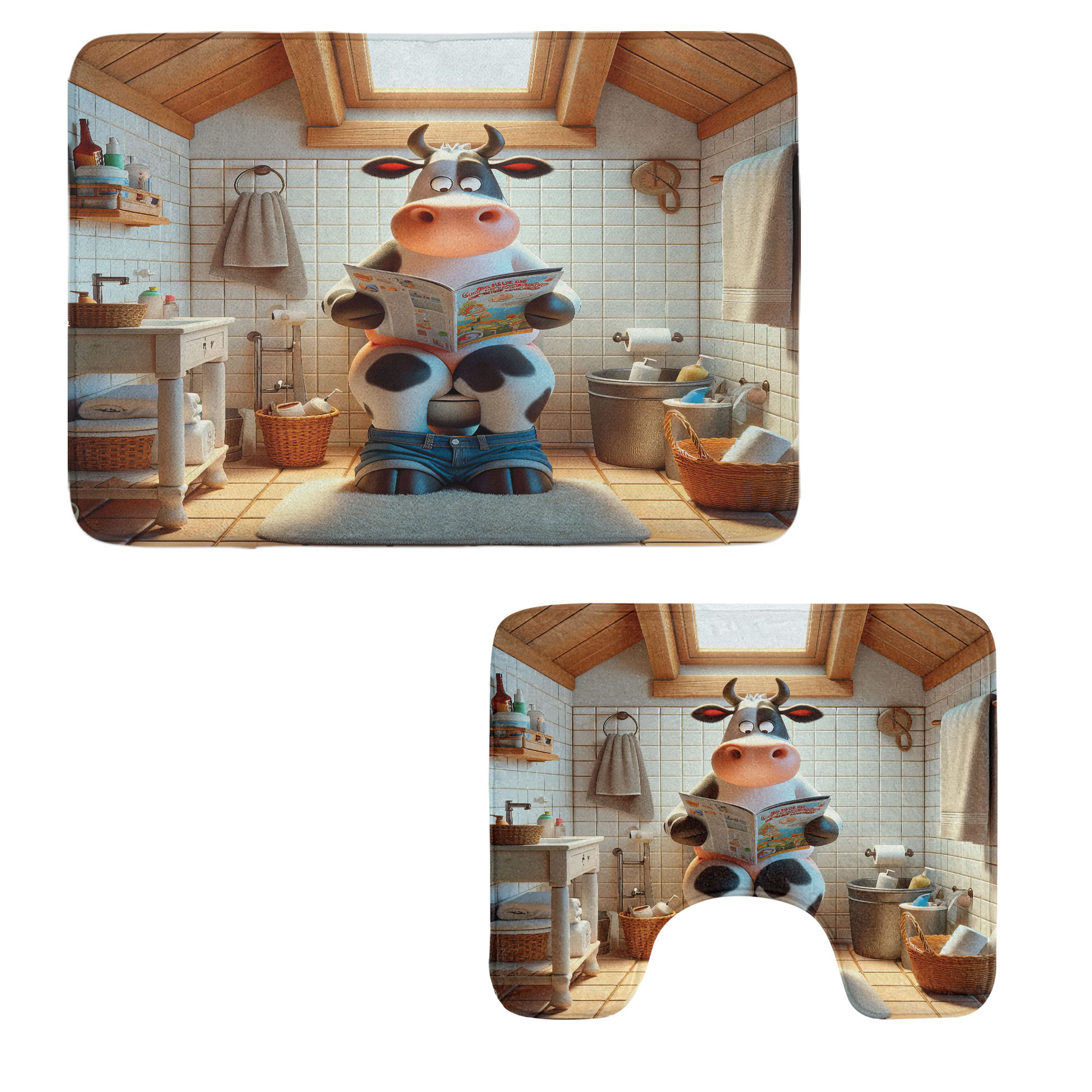 East Urban Home Cow Bathroom Rug Set 2 Pieces Rectangle & Contour Mats ...