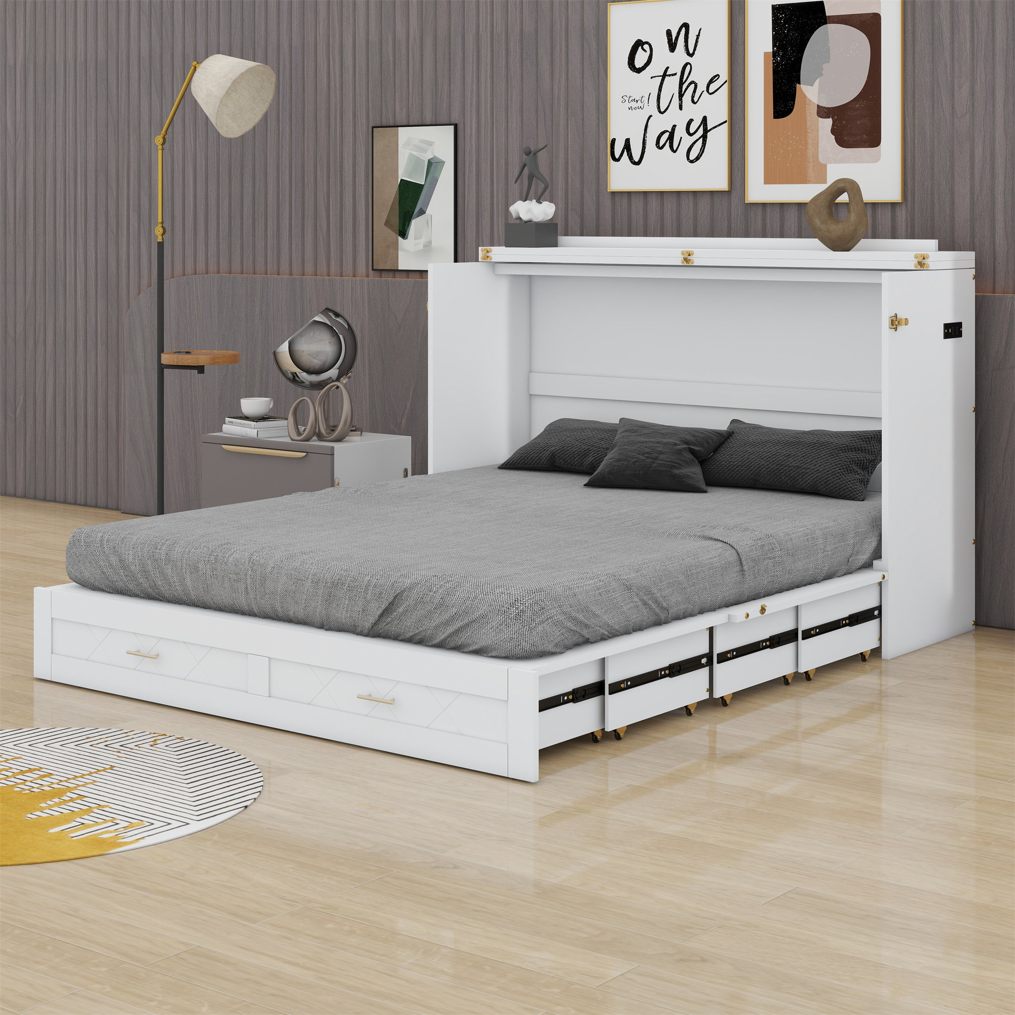 Latitude Run® Murphy Bed Wall Bed With Drawer And A Set Of Sockets ...