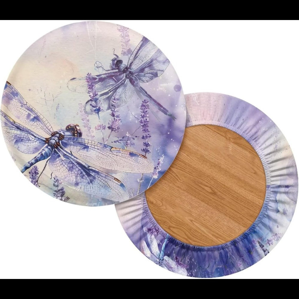 Rosalind Wheeler Stool Cover Round Bar Stools Covers Purple Dragonfly Chair Slipcover Stool Seat ...