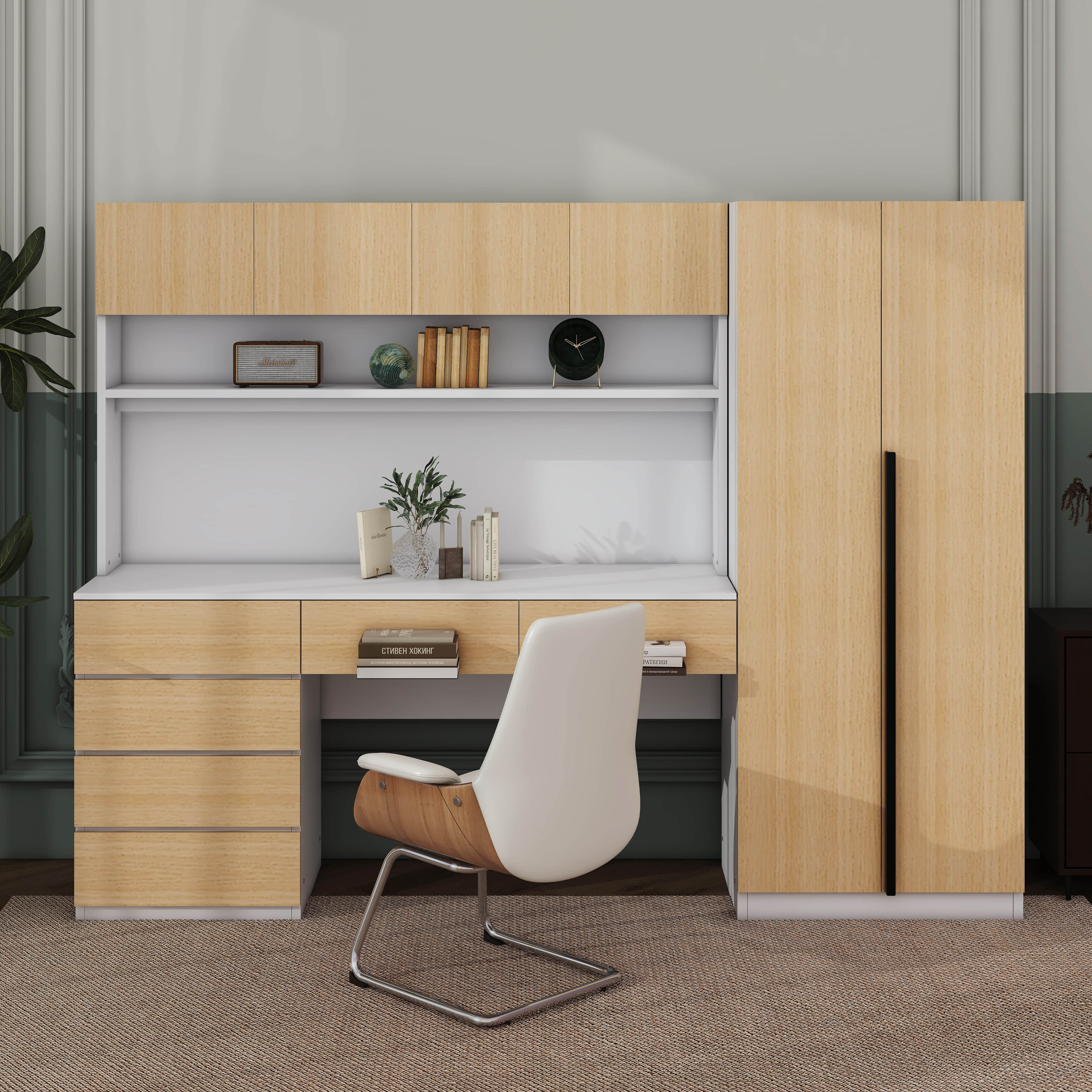 Latitude Run® Aglae 2 Door Wooden Desk Wardrobe With Shelves And ...