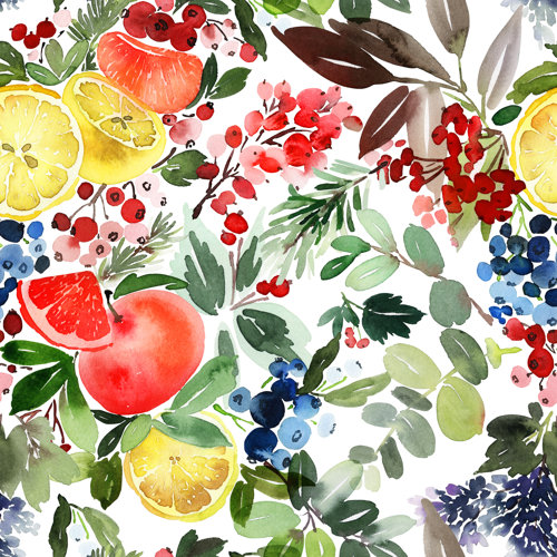 Winston Porter Leshawna Watercolor Pattern With Lemons And Oranges ...