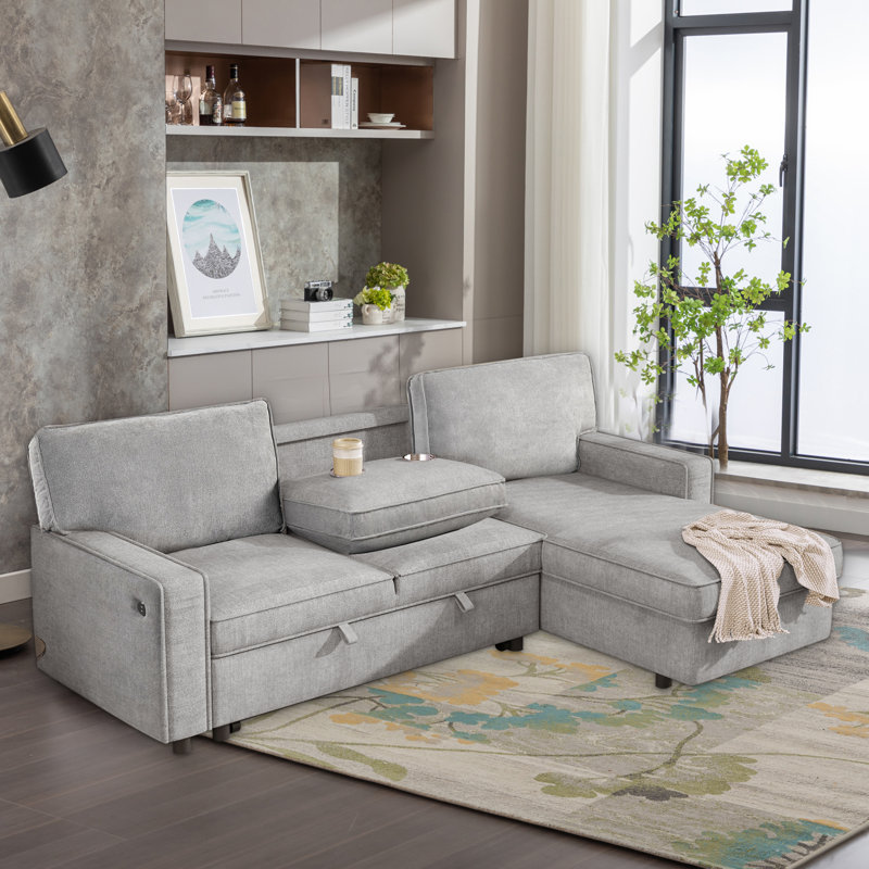 Ebern Designs Finkle 89 Inch Upholstery Sleeper Sectional Sofa with ...