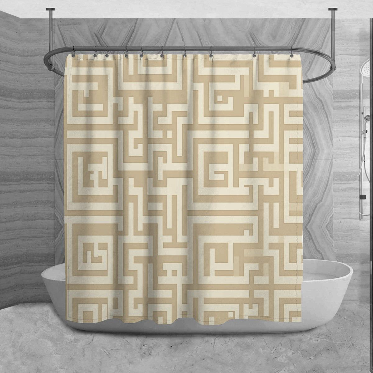 East Urban Home Greek Key Shower Curtain Pattern Bathroom Decor White ...