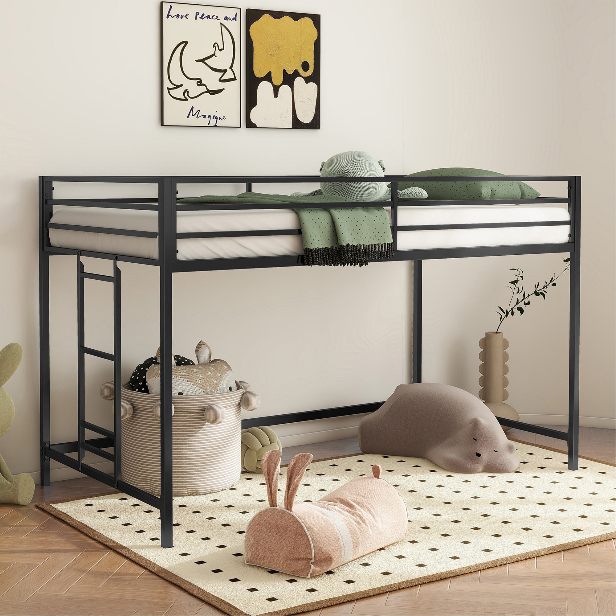 Mason & Marbles Sturdy Junior Twin Loft Bed Black For Kids, Space ...