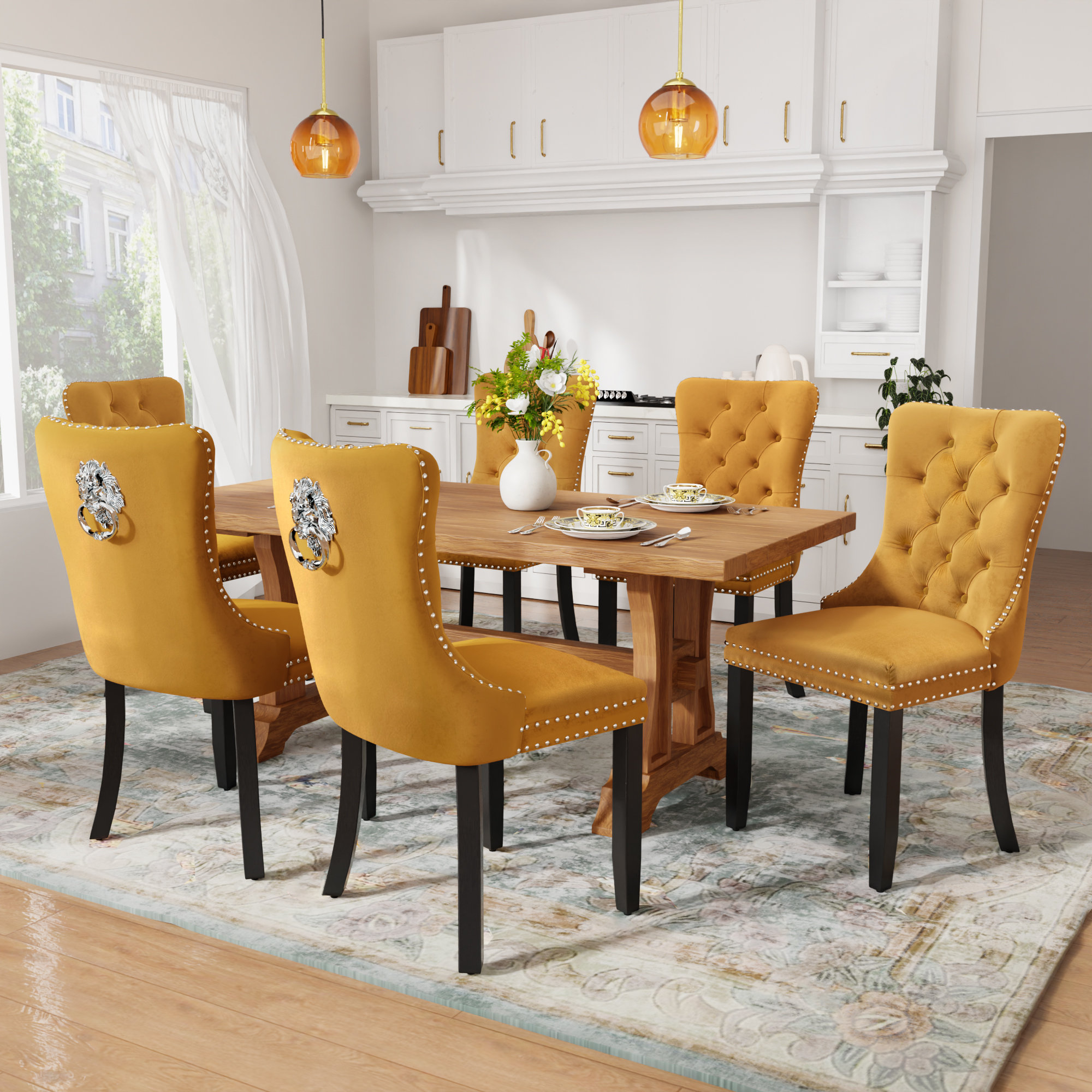Rosdorf Park Silver Round Pull Tab Upholstered Nailhead Dining Chairs ...