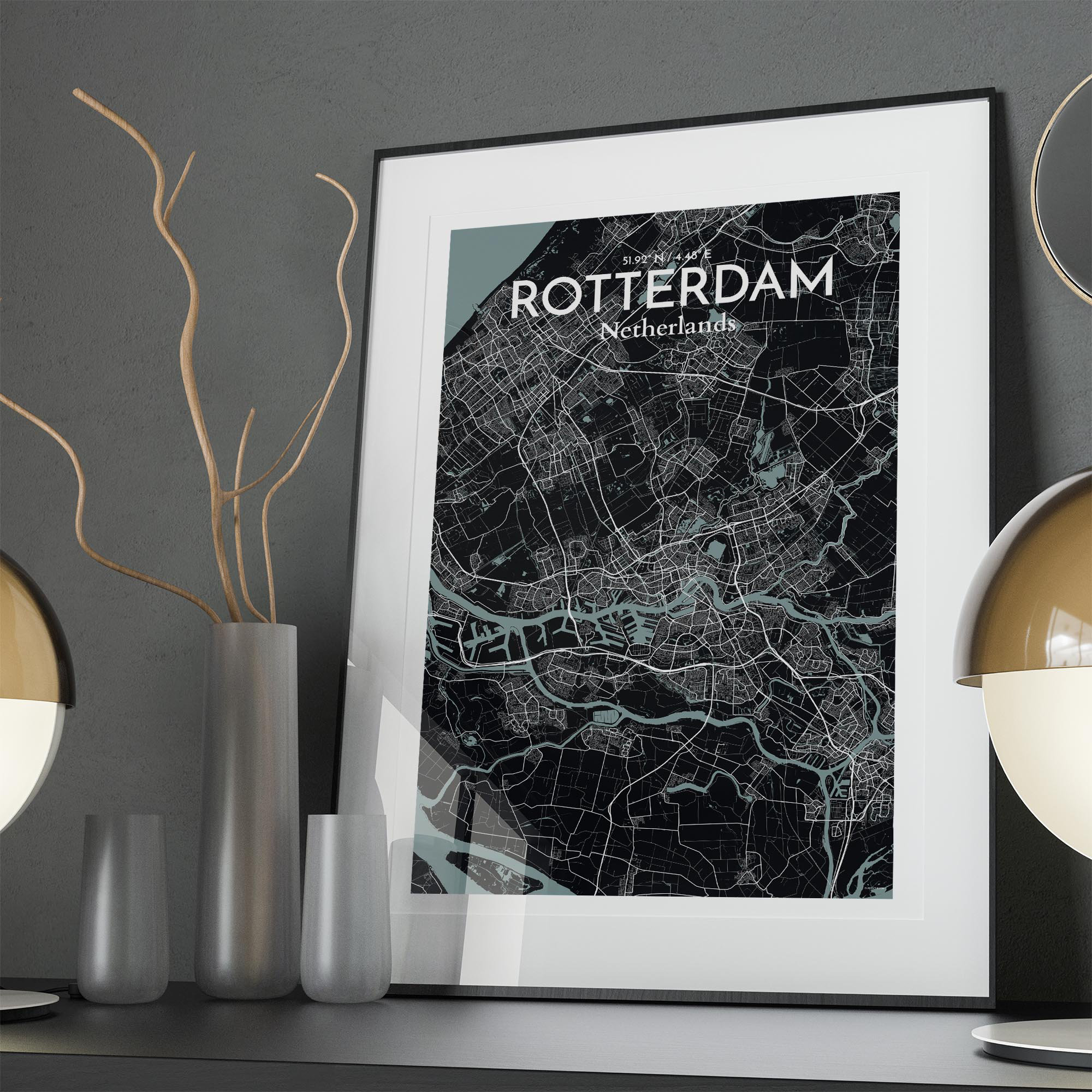 Borough Wharf Rotterdam City Map in Midnight - Graphic Art Print on ...