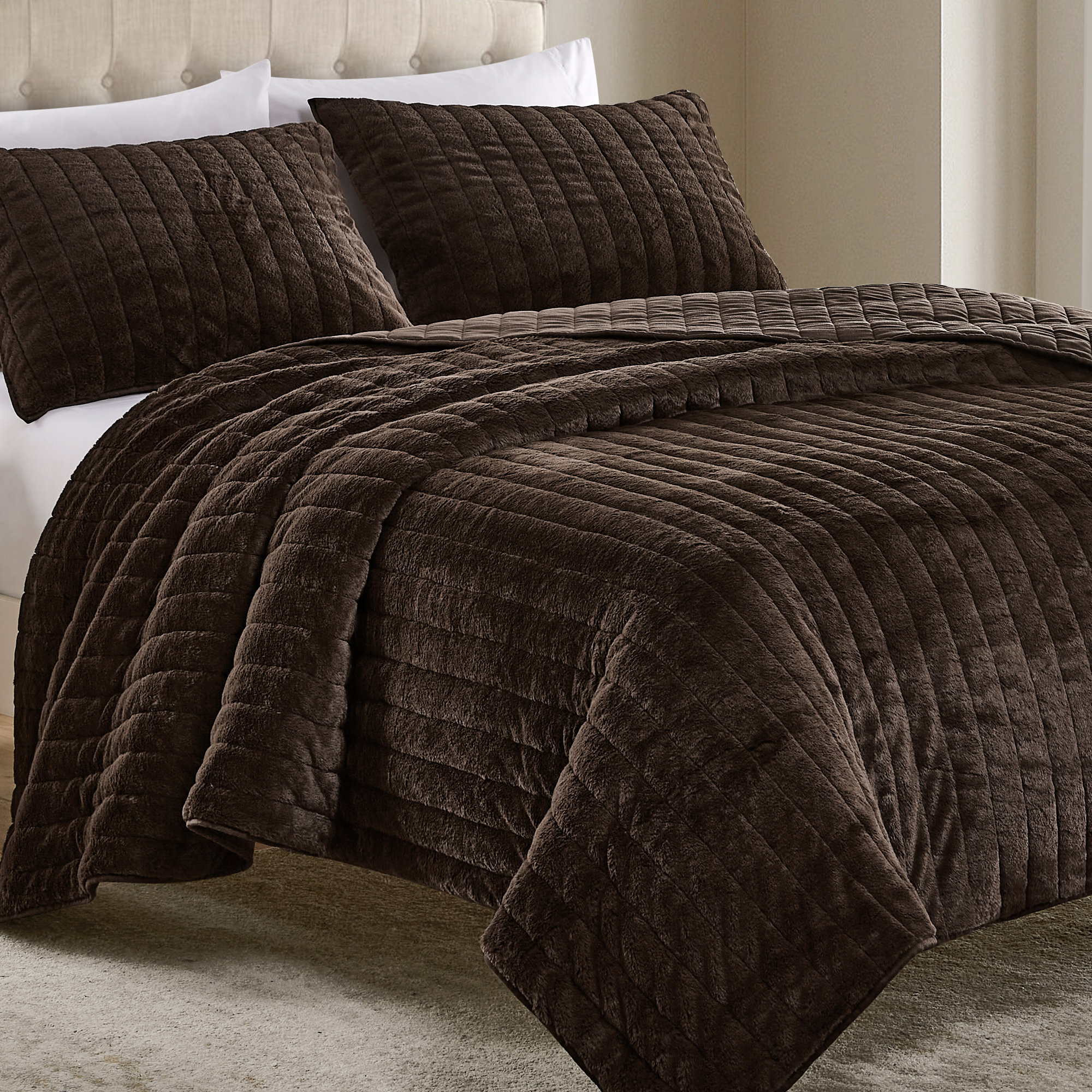 Wonderful Textile Faux Fur Geometric Quilt Set & Reviews | Wayfair