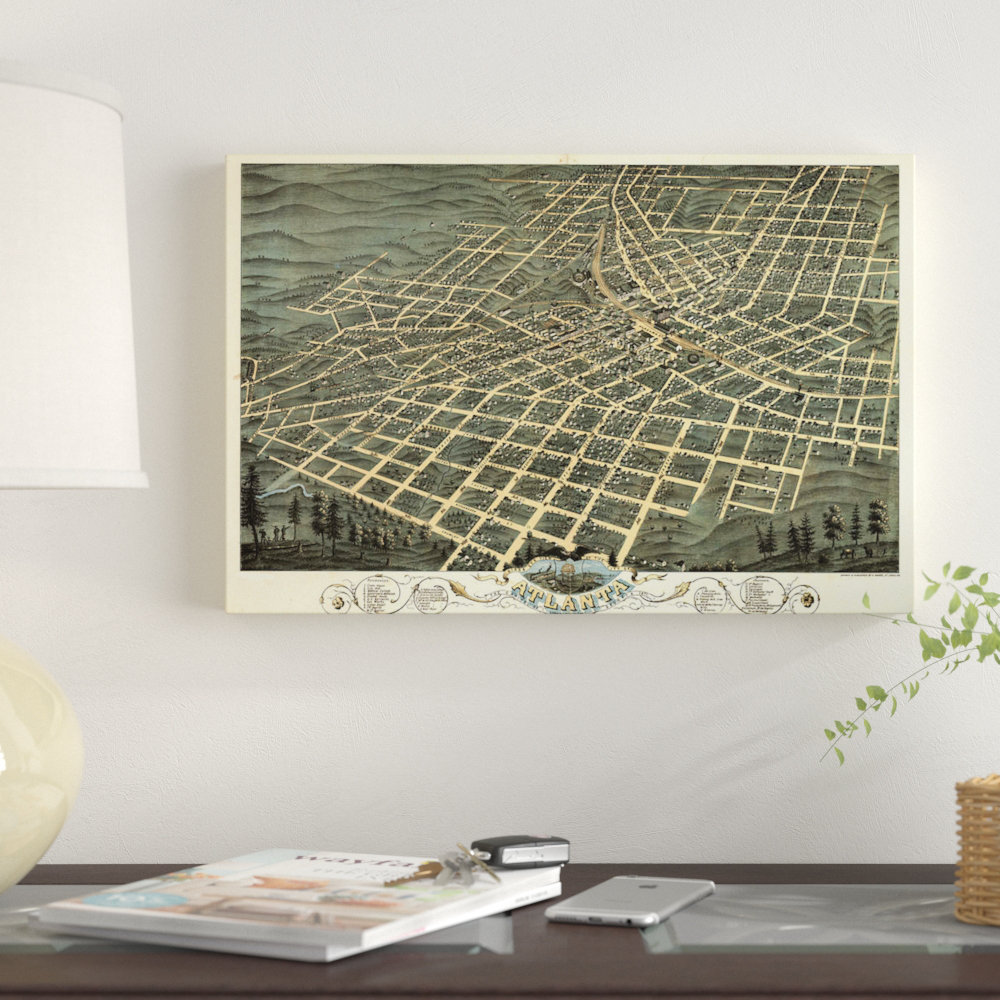 East Urban Home 'Atlanta Map, 1871' Graphic Art Print on Canvas | Wayfair