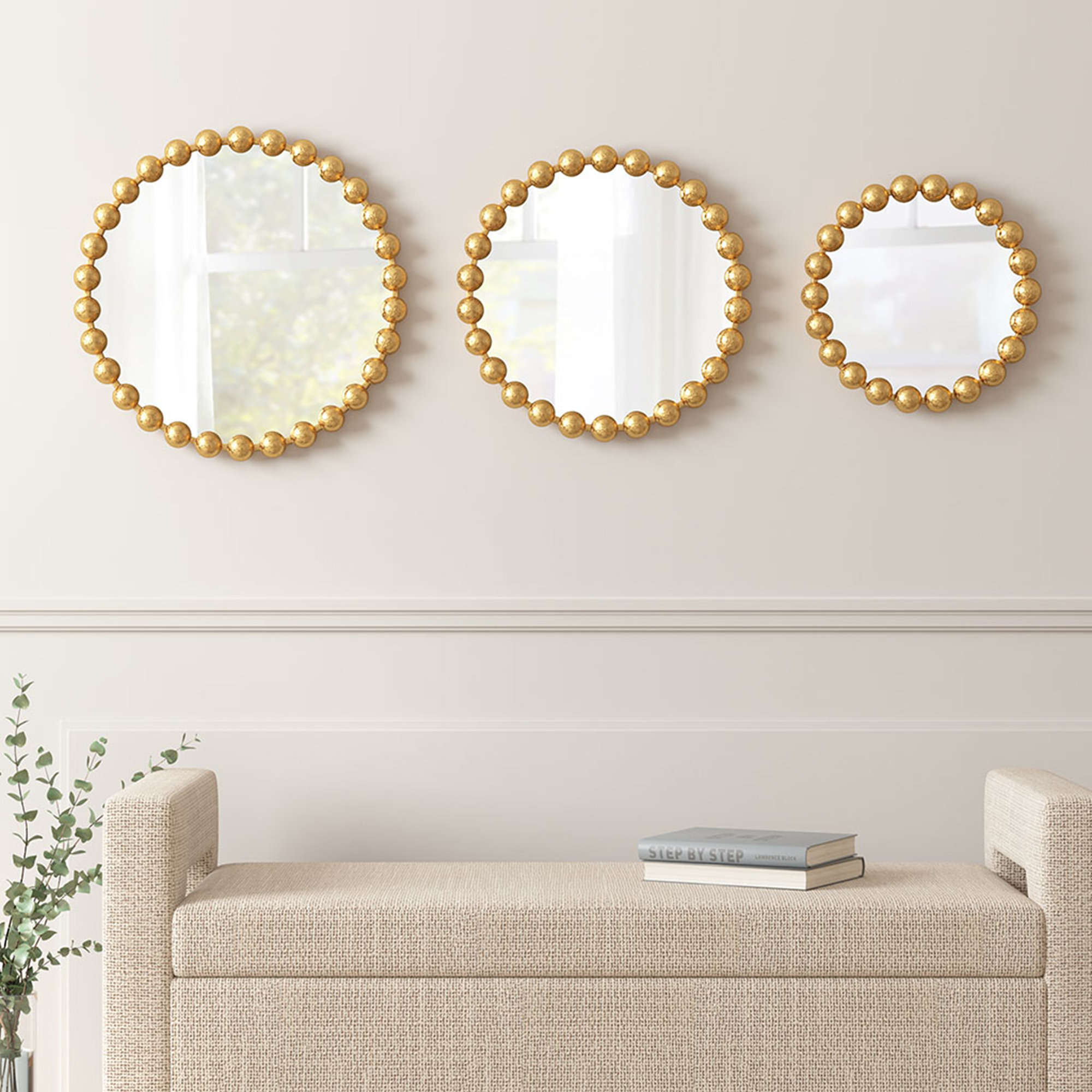 Mercer41 Gold Beaded Round Wall Mirror 3-piece set | Wayfair