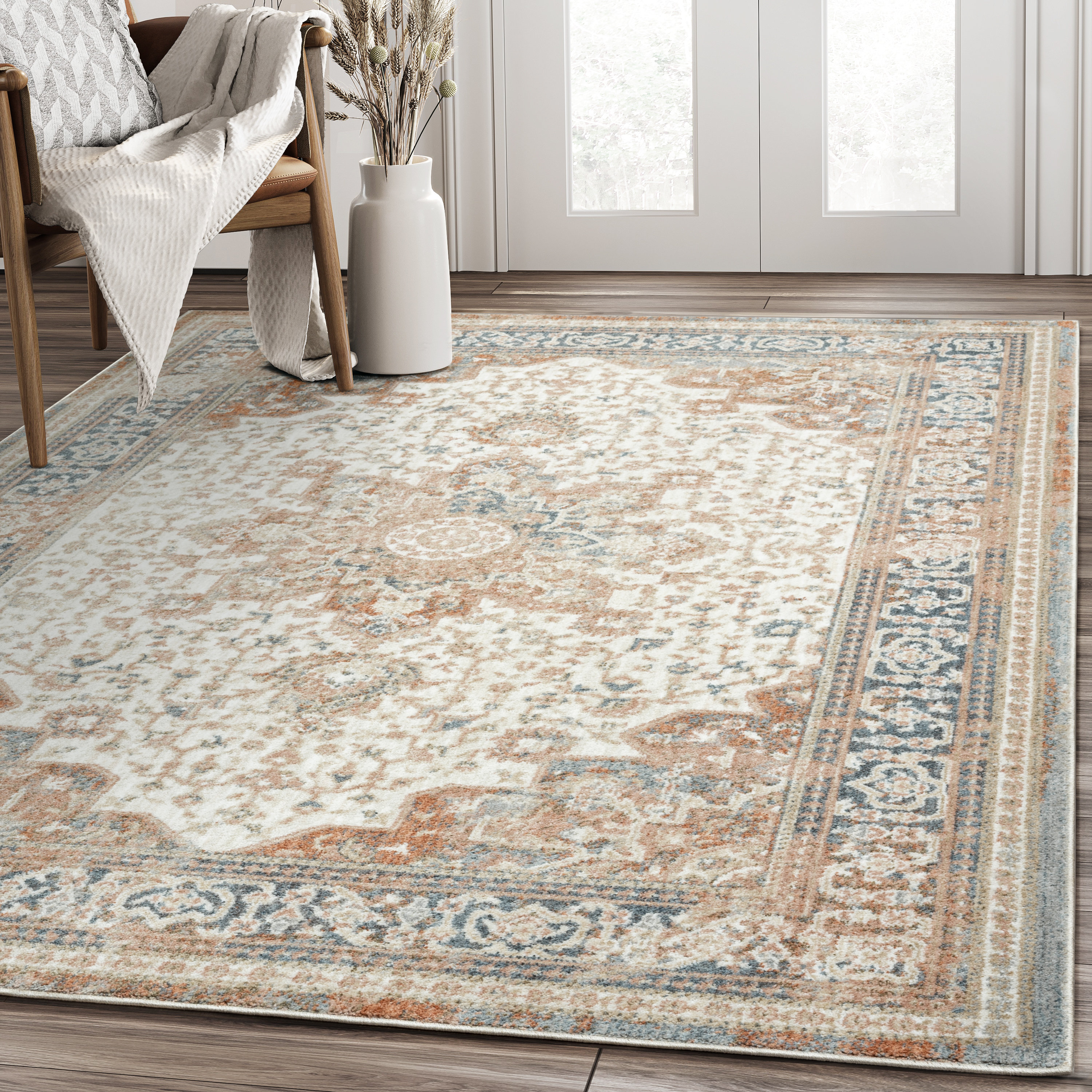 Bungalow Rose Geryl Abstract Cream And Navy Area Rug - Wayfair Canada