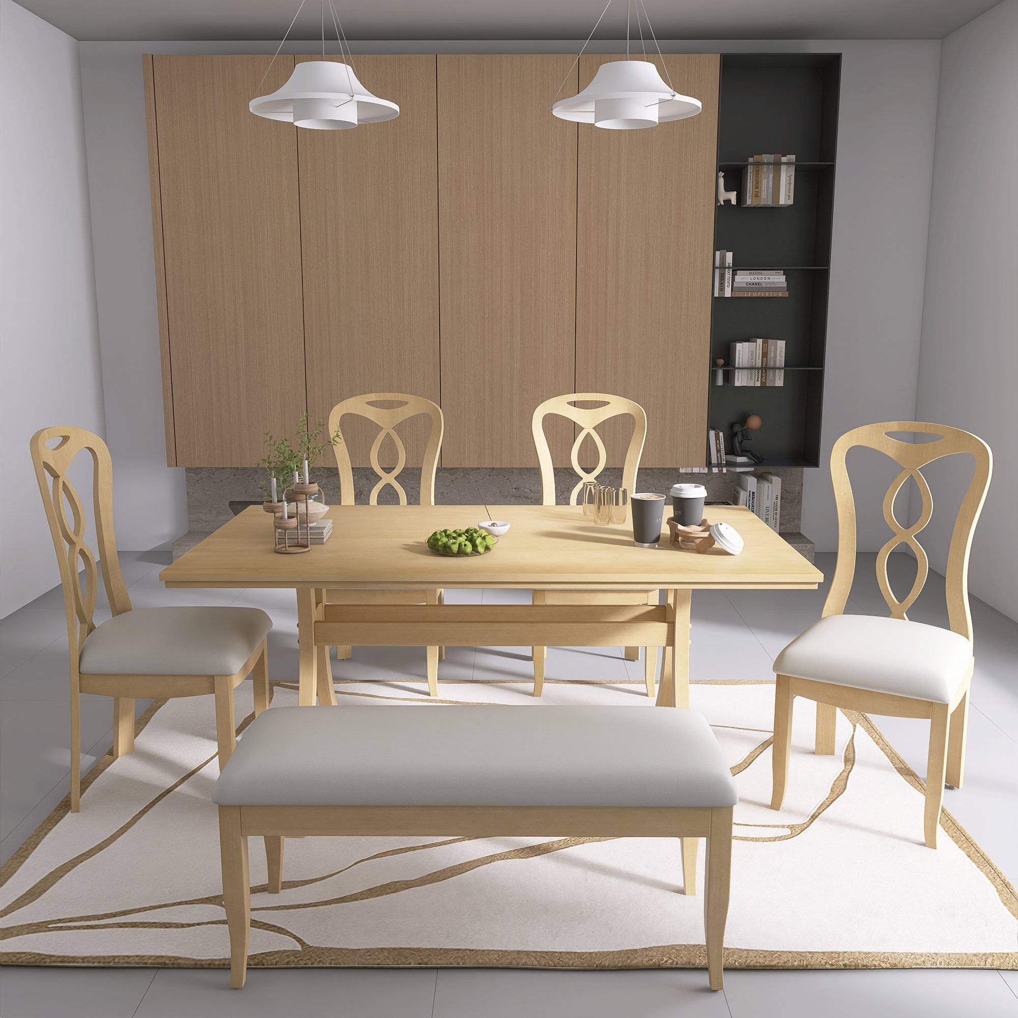 Lark Manor™ 6-Piece Trestle Dining Table Set With Upholstered Dining Chairs And Dining Bench ...