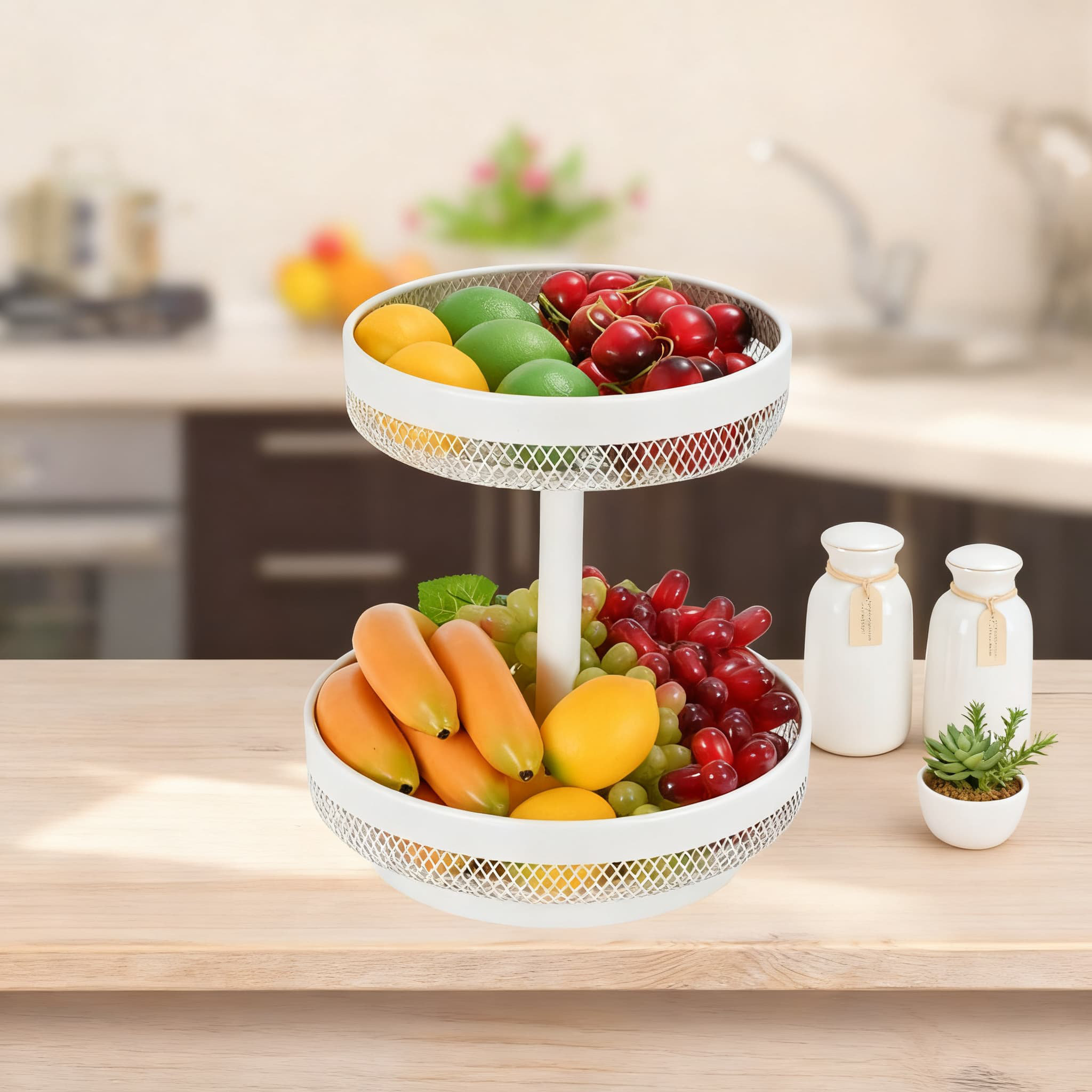 Ivy Bronx 2 Tier Metal Mesh Fruit Basket - Sturdy Kitchen Organizer For ...