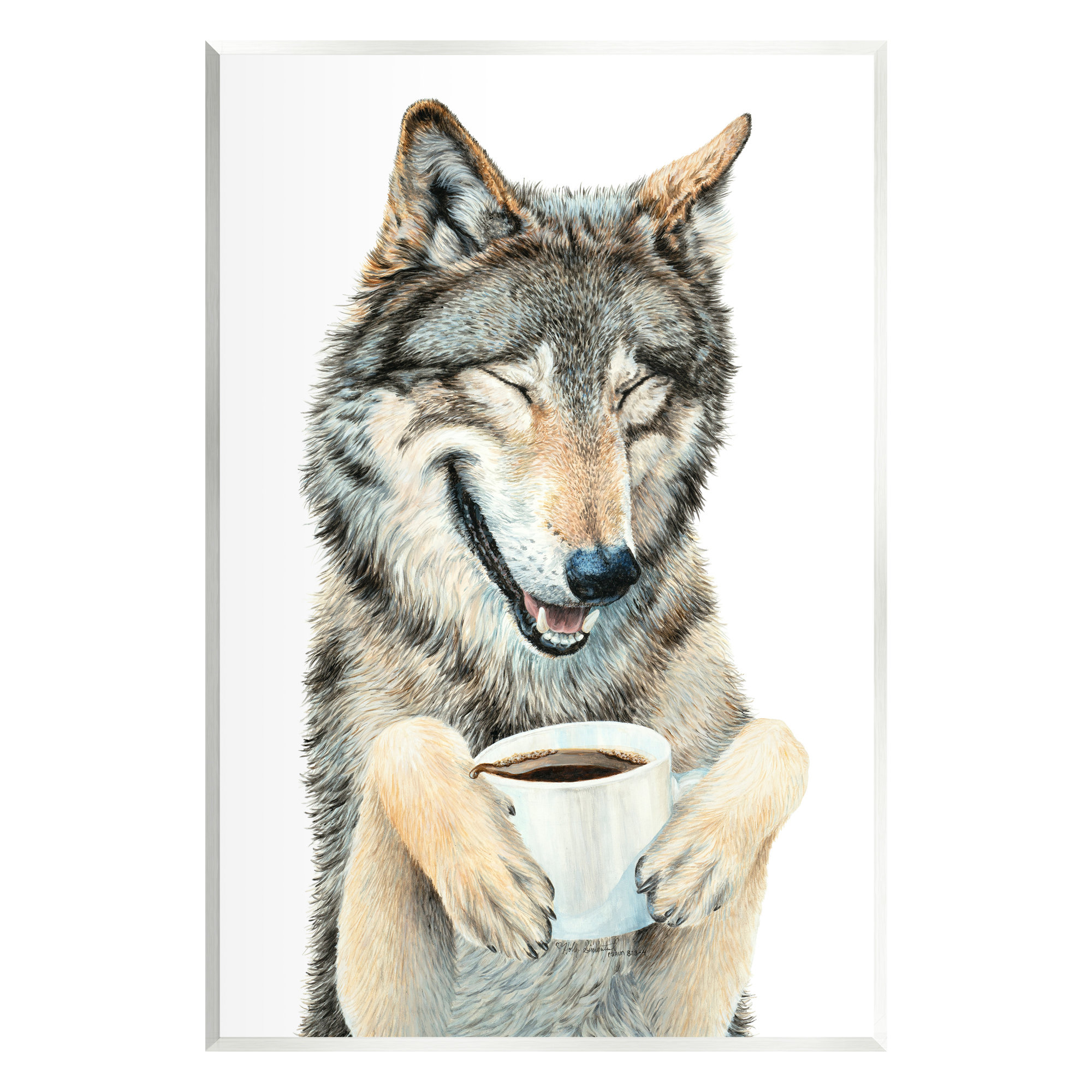 Stupell Industries Ax-524-Wood Laughing Wolf With Coffee by Holly ...