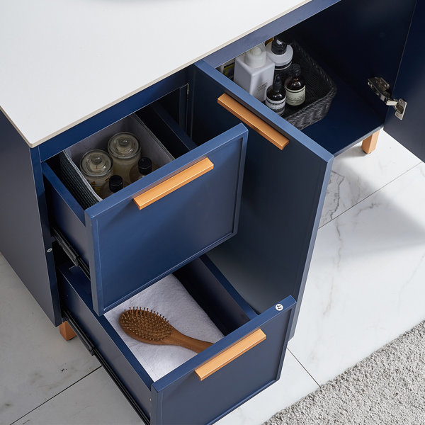 Mercer41 Laughlyn 36" Free Standing Vessel Blue Single Bathroom Vanity ...