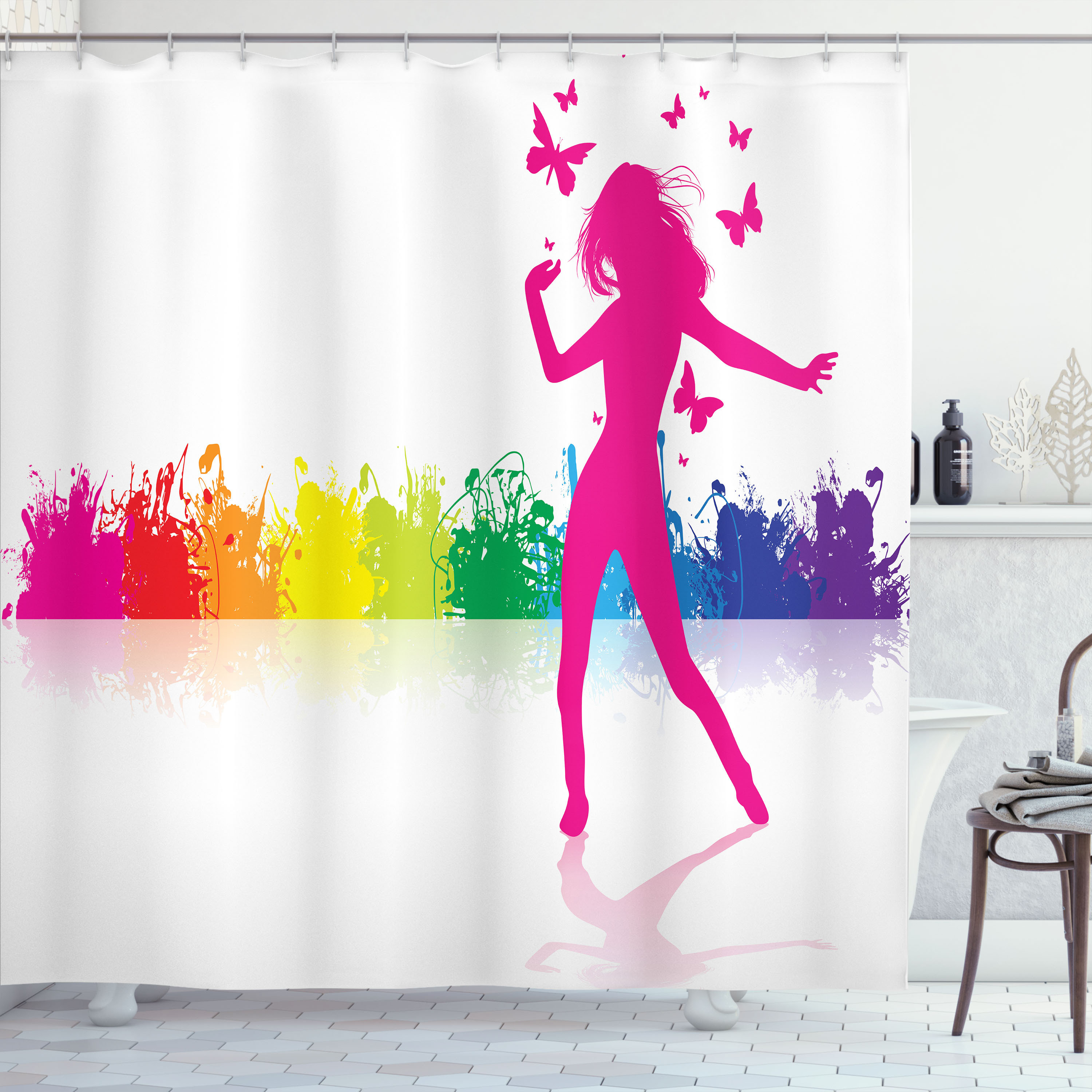 The Party Aisle™ Colorful Shower Curtain Dancing Girlt Party | Wayfair