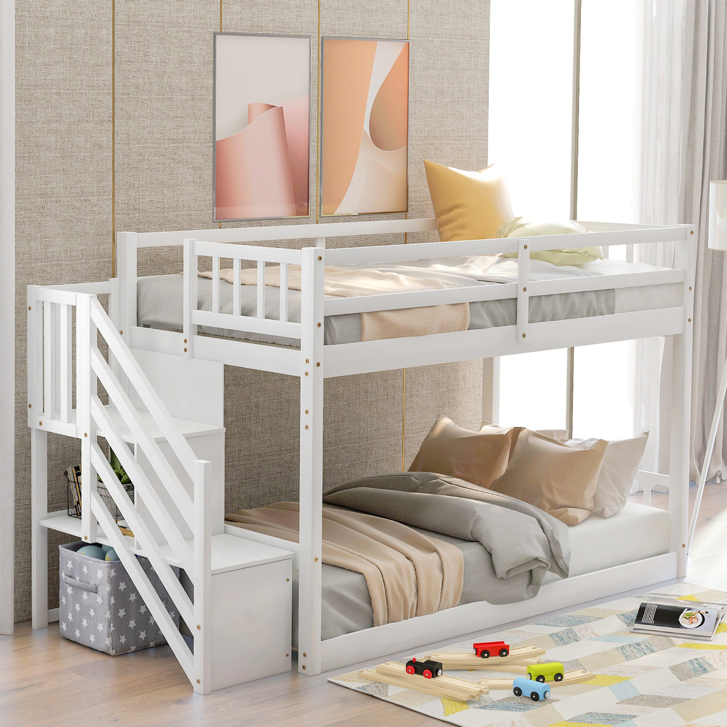 Harriet Bee Hulya Onoria Bed, Twin over Twin Floor Bunk Bed, Bunk Bed ...