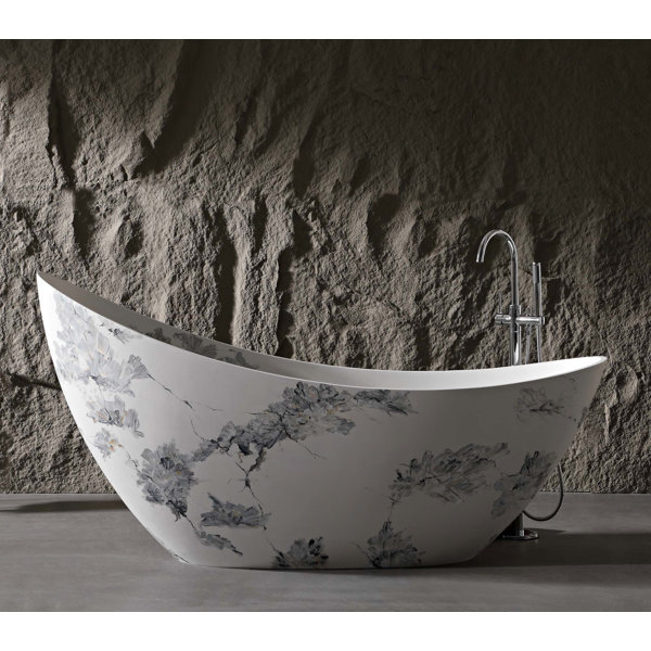 Craft Tech Haven 74" Freestanding Moon-shaped Engineered Stone Bathtub ...