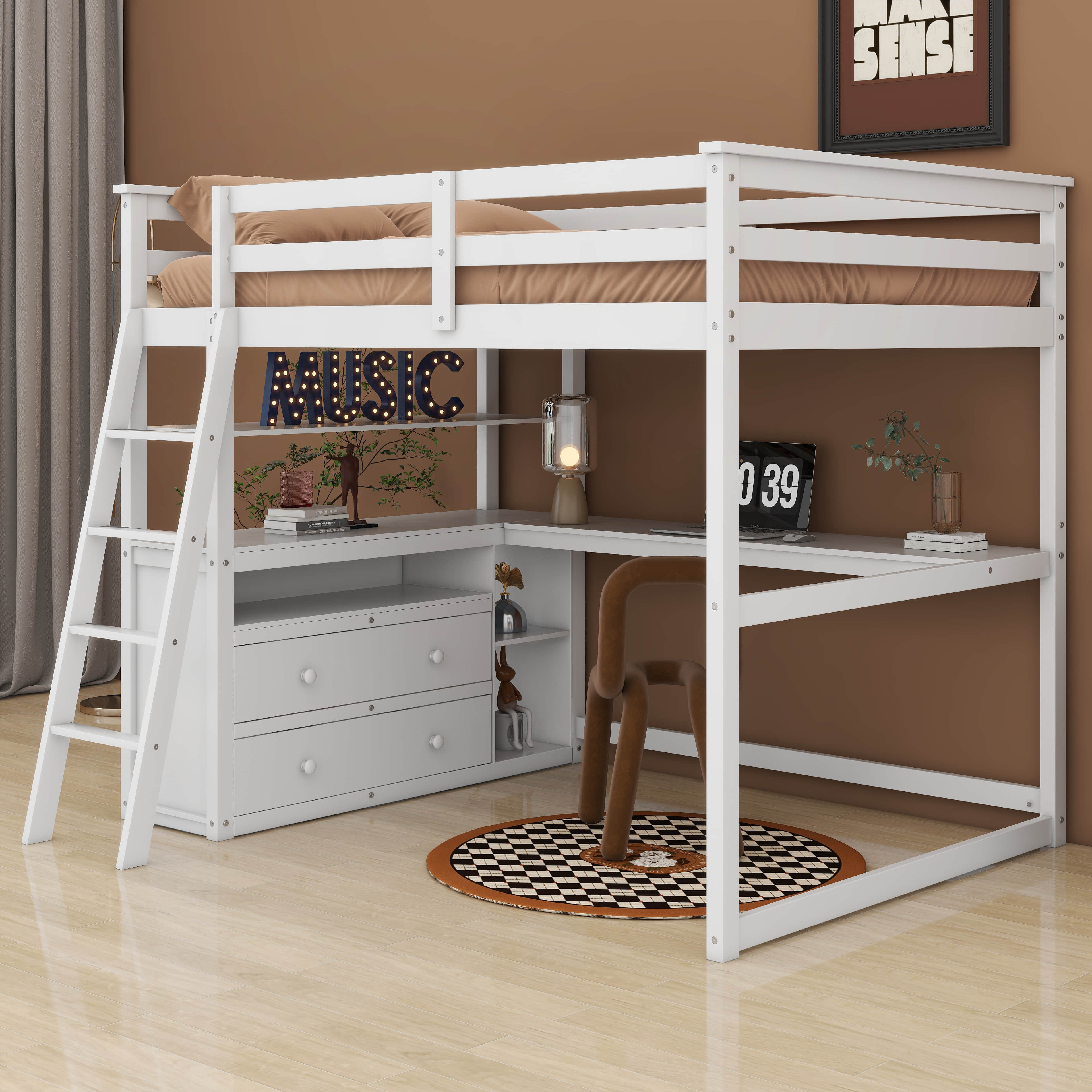 Harriet Bee Full Size Loft Bed With Desk And Shelves | Wayfair