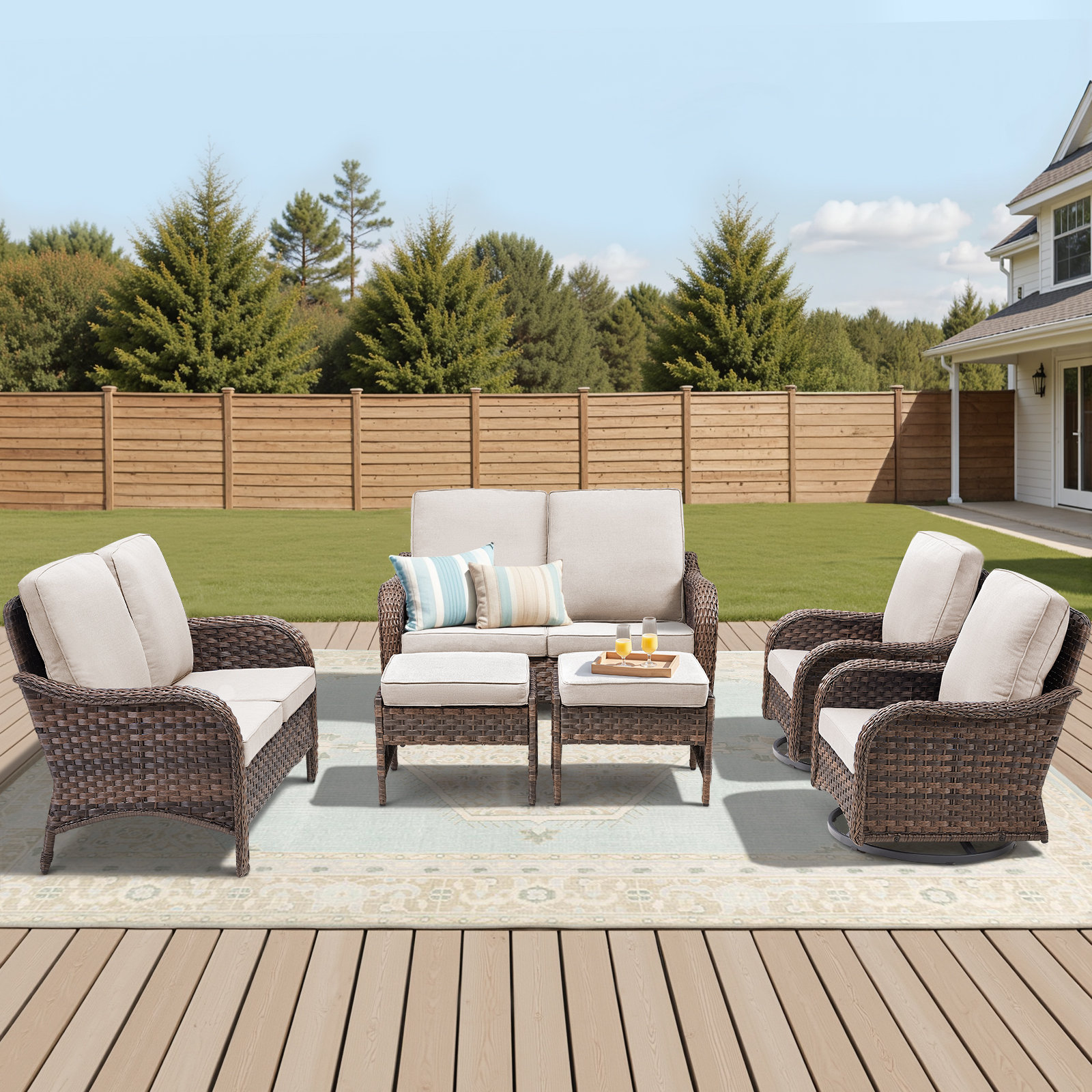 Latitude Run® 6 Pieces Outdoor Patio Set - All-Weather Rattan Outdoor ...