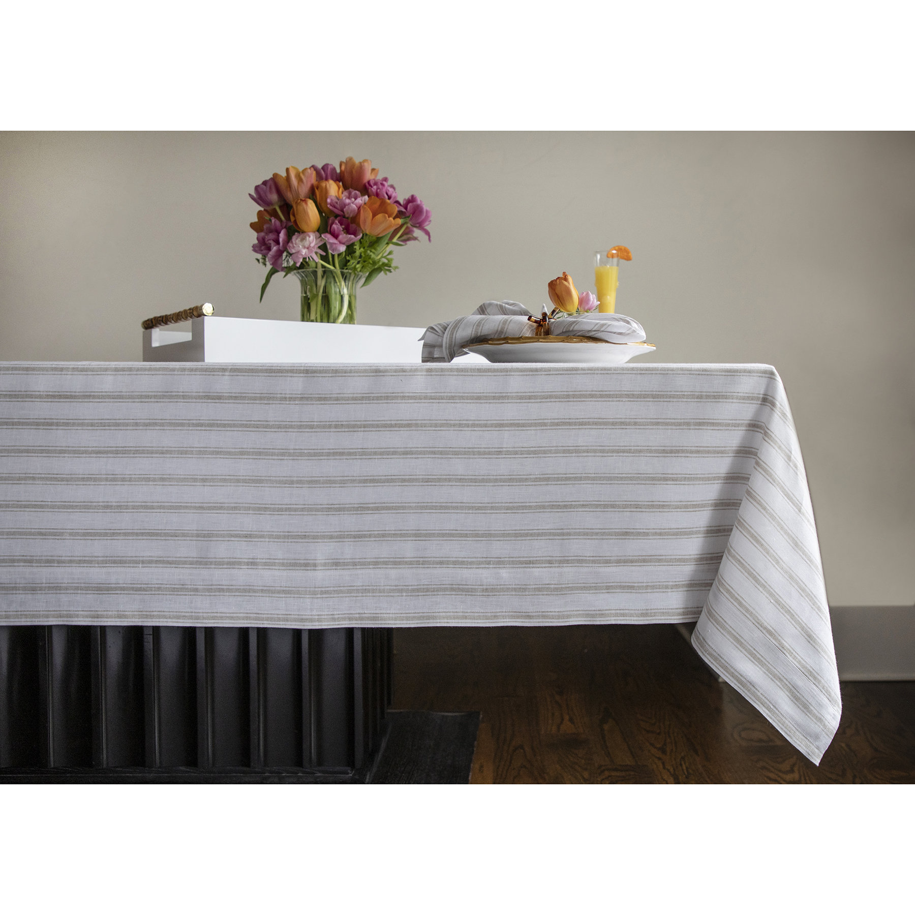 Solino Home Capri Ticking Stripe - 100% Pure Linen Tablecloth | Wayfair