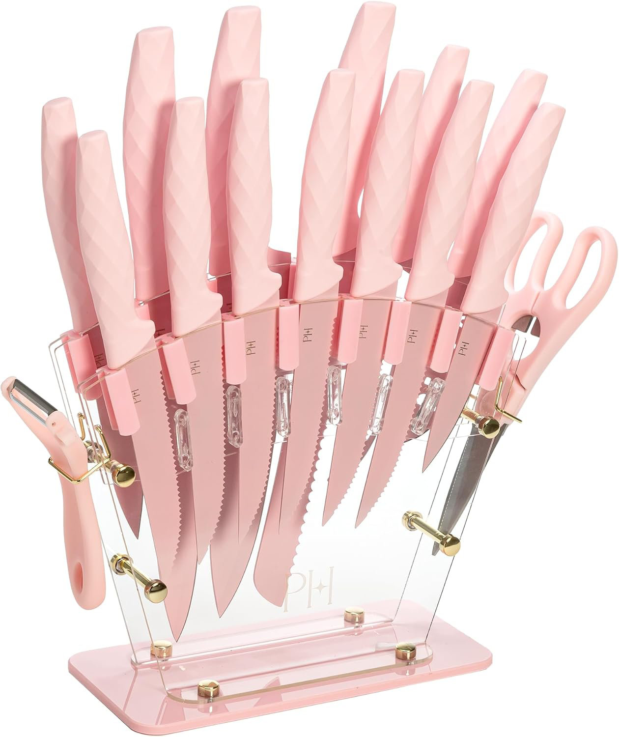 POGASY Knife Block Set With Fan Style Clear Acrylic Knife Block Premium ...