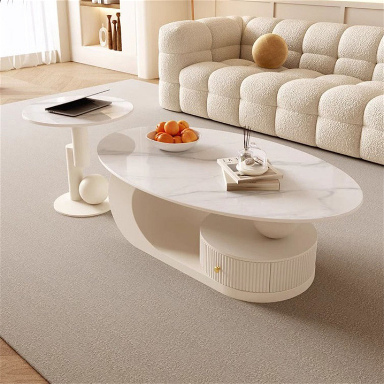 Orren Ellis 40-inch Nordic Light Luxury Oval Slate Coffee Table ...