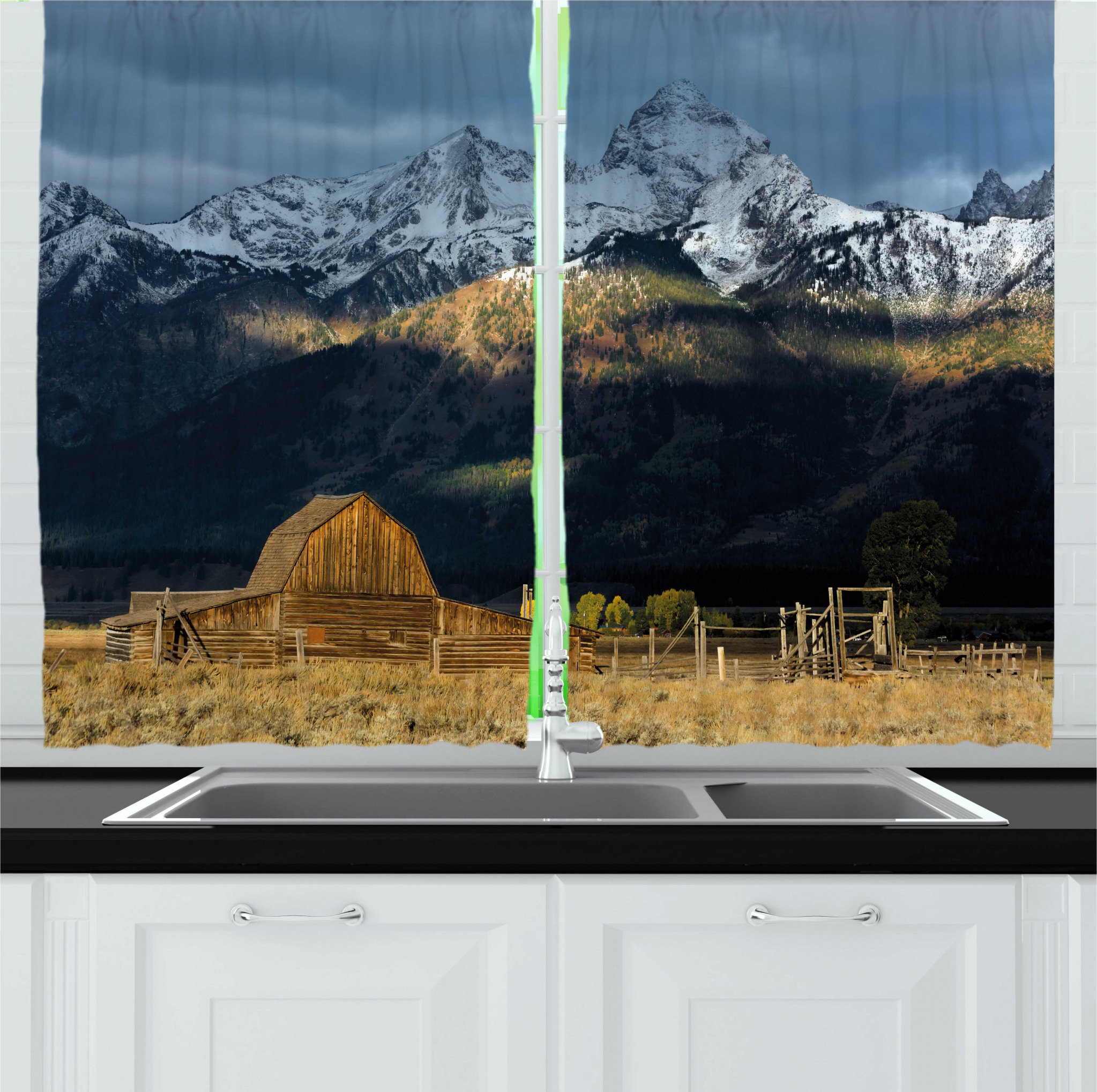 East Urban Home 2 Piece Wyoming Panoramic View of Snowy Grand Mountains ...