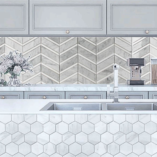 Mango Tile Roma 9" x 16" Marble Herringbone Mosaic Wall & Floor Tile ...